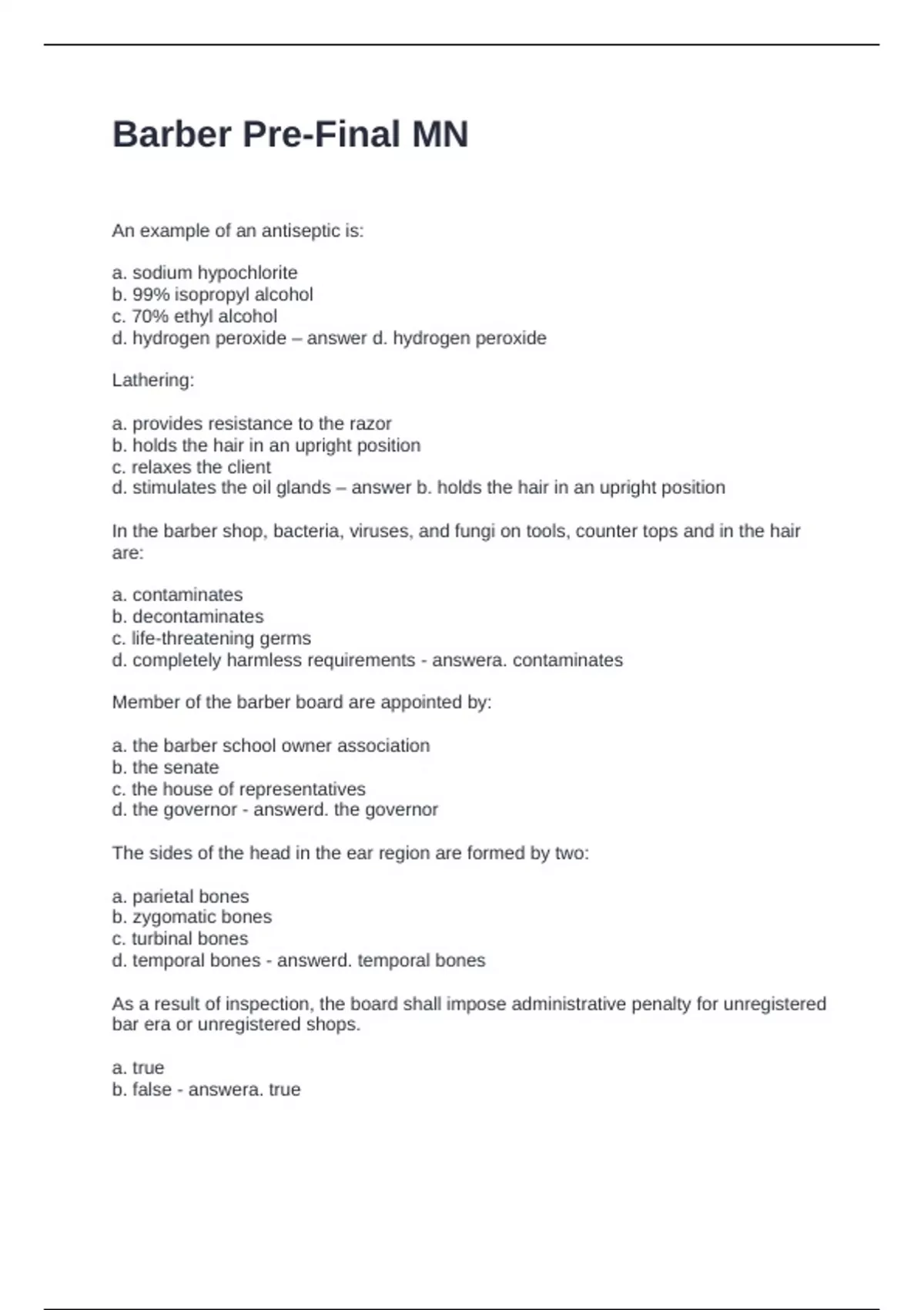 Barber Pre-Final MN Questions with Solutions - Barber - Stuvia US