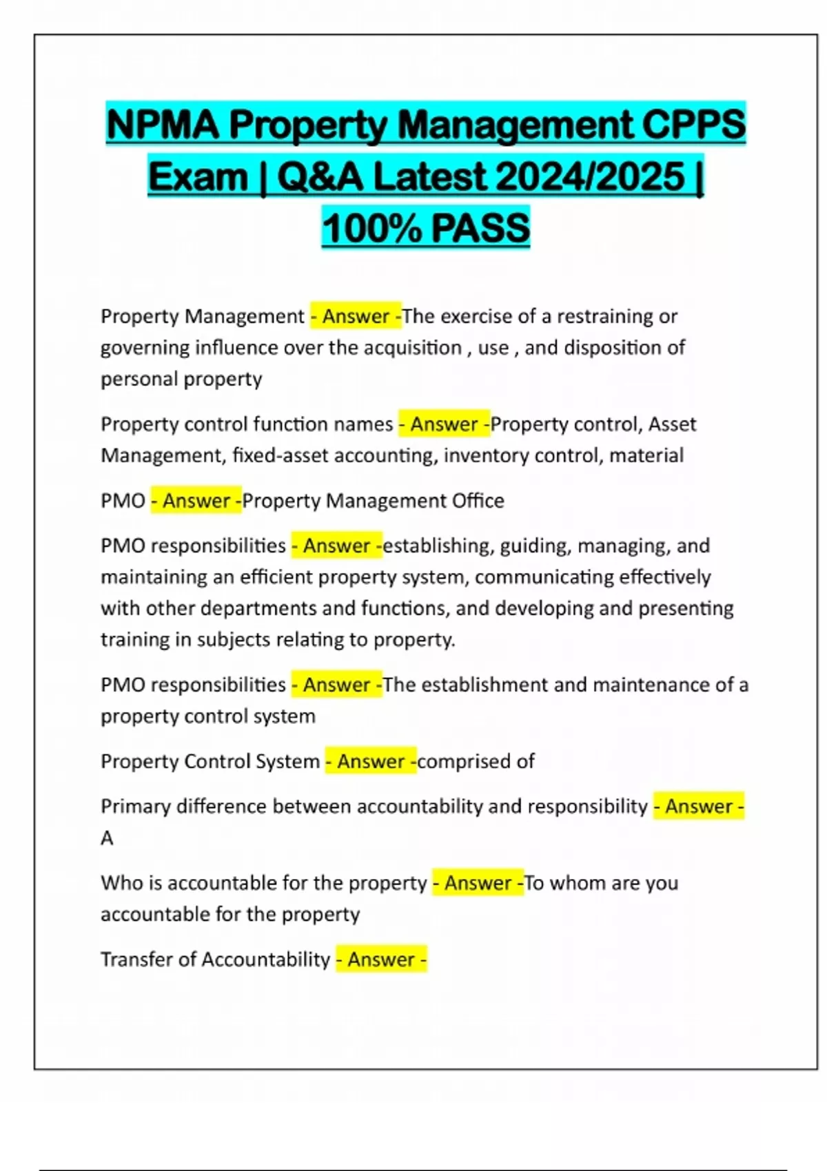 NPMA Property Management CPPS Exam | Q&A Latest 2024/2025 | 100% PASS ...