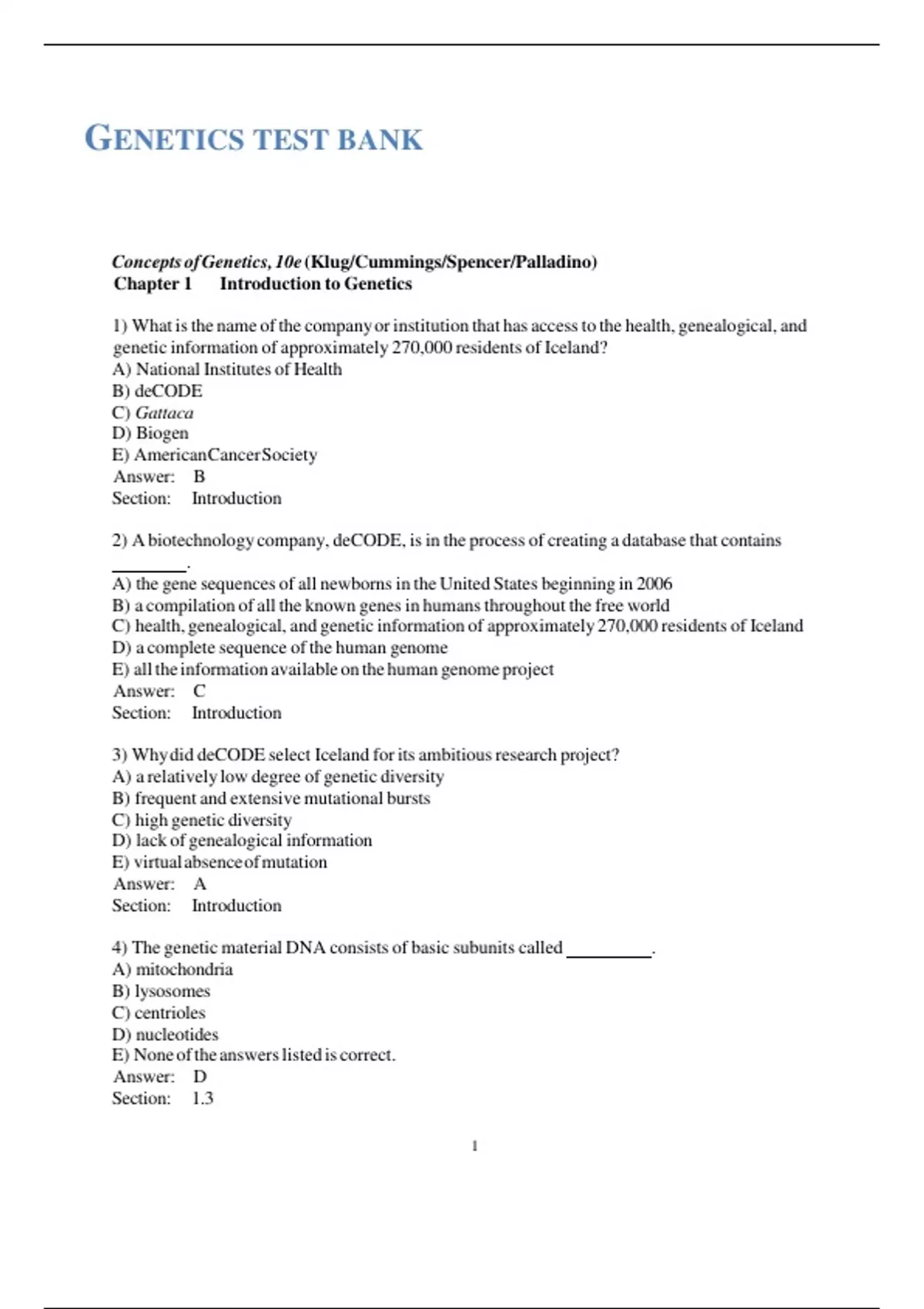 GENETICS TEST BANK 2025 LATEST UPDATE QUESTIONS WITH VERIFIED COMPLETE ...