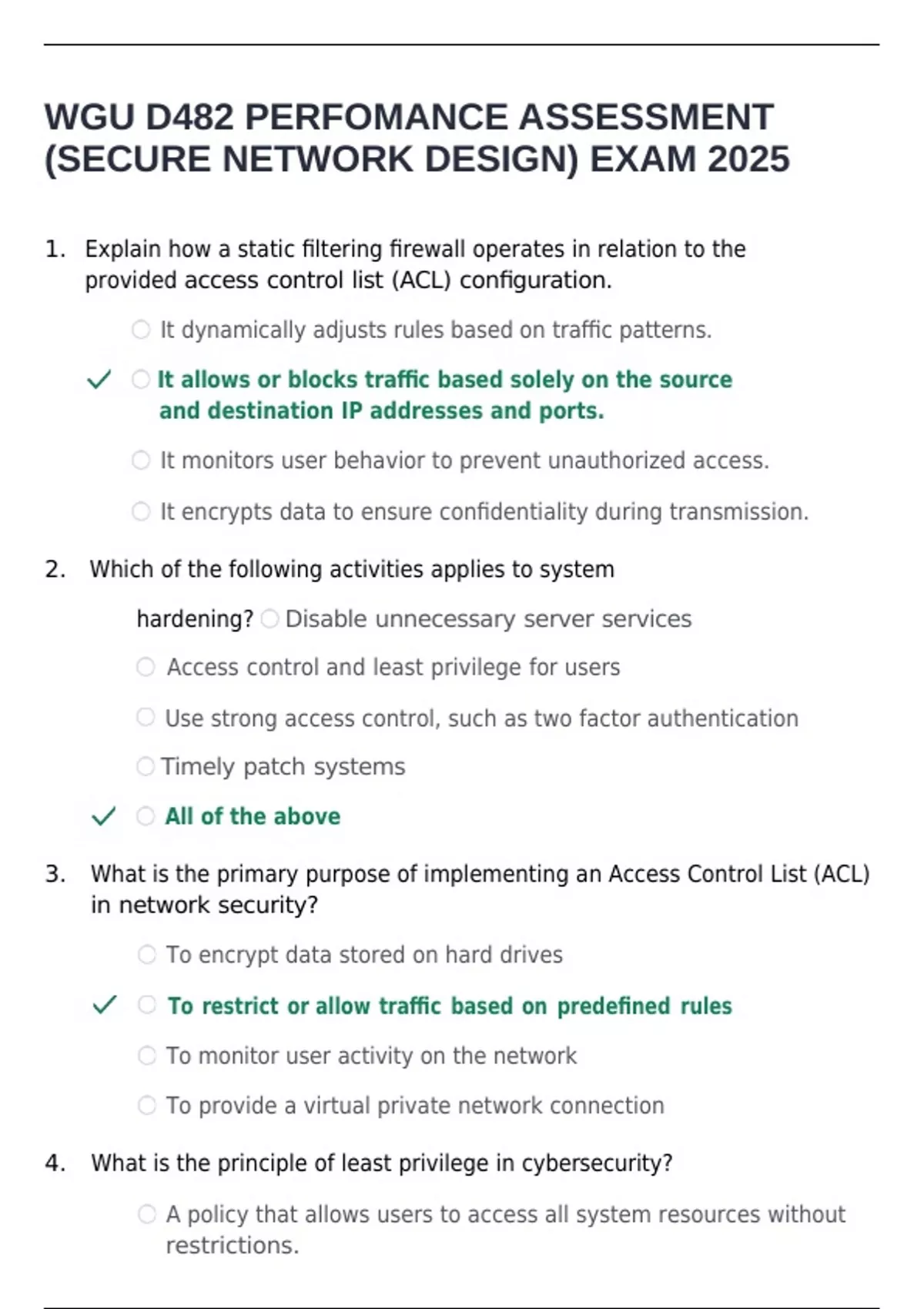WGU D482 PERFOMANCE ASSESSMENT (SECURE NETWORK DESIGN) EXAM 2025 - WGU D482 PERFOMANCE ...