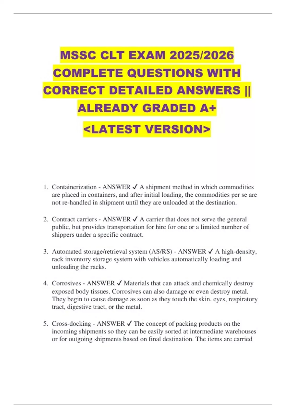 MSSC CLT EXAM 2025/2026 COMPLETE QUESTIONS WITH CORRECT DETAILED ...
