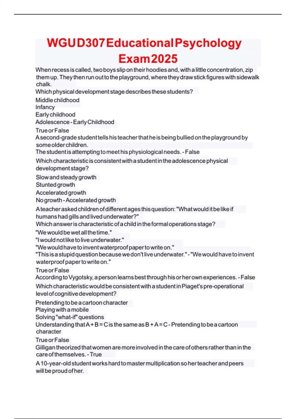 WGU D307 Educational Psychology Exam 2025 - WGU D307 Educational ...