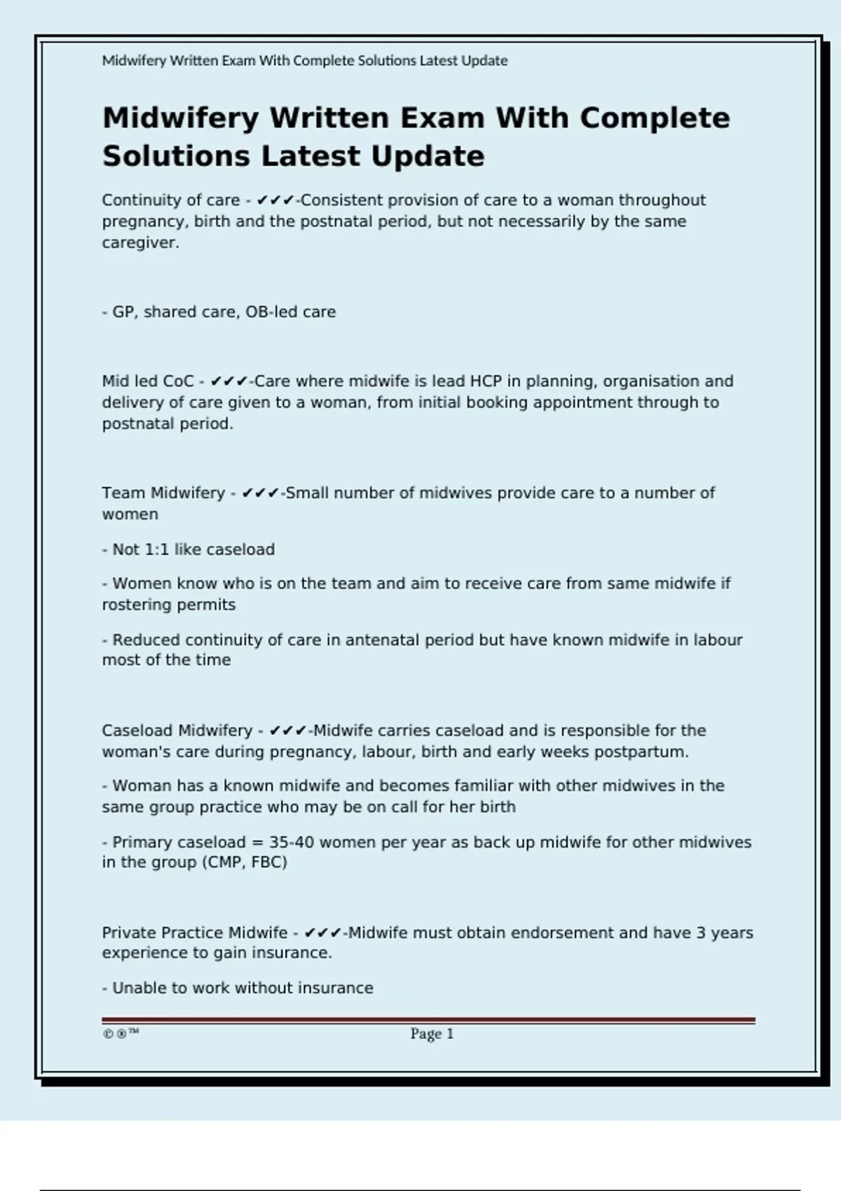 Midwifery Written Exam With Complete Solutions Latest Update ...