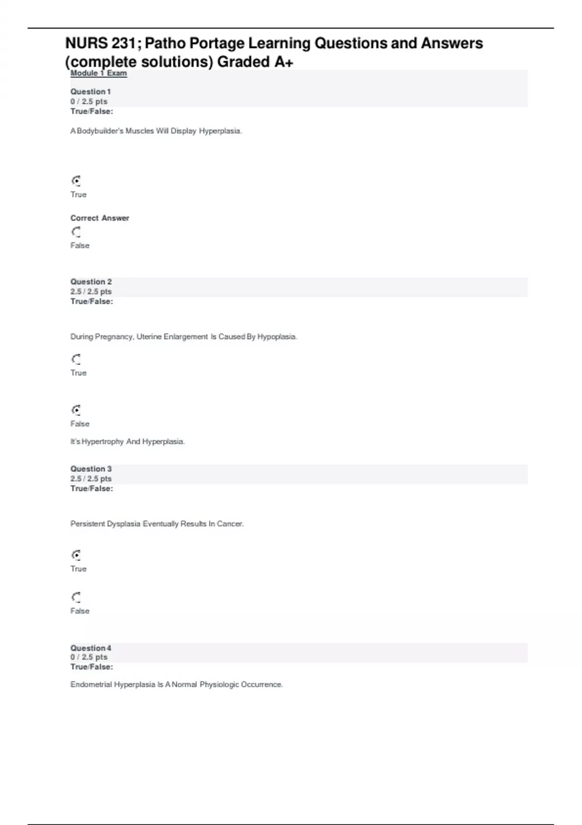 NURS 231 PATHOPHYSIOLOGY ALL MODULE EXAM QUESTIONS WITH ANSWERS UPDATED ...