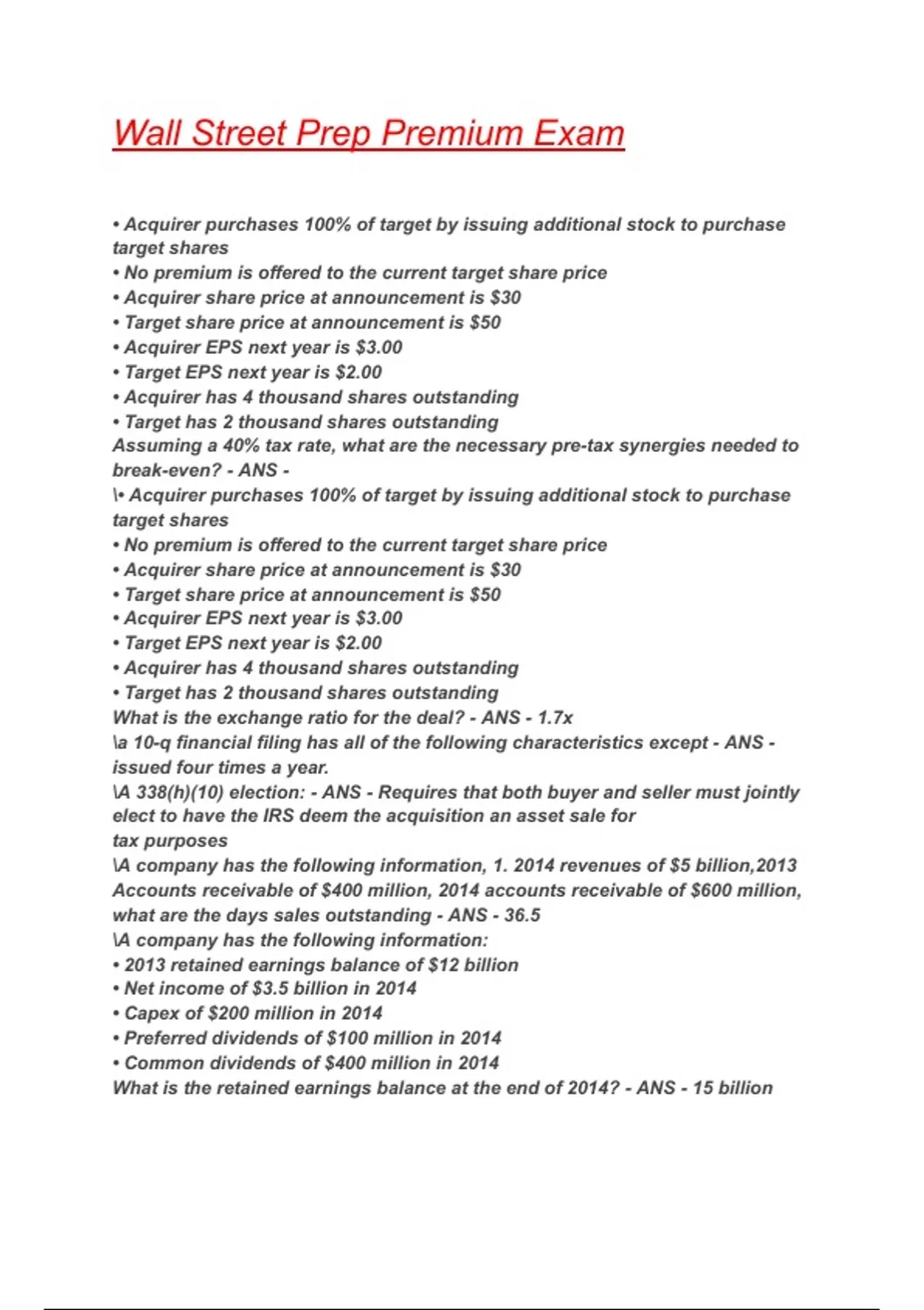 Wall Street Prep Premium Exam 2025/2026 Questions With Completed ...