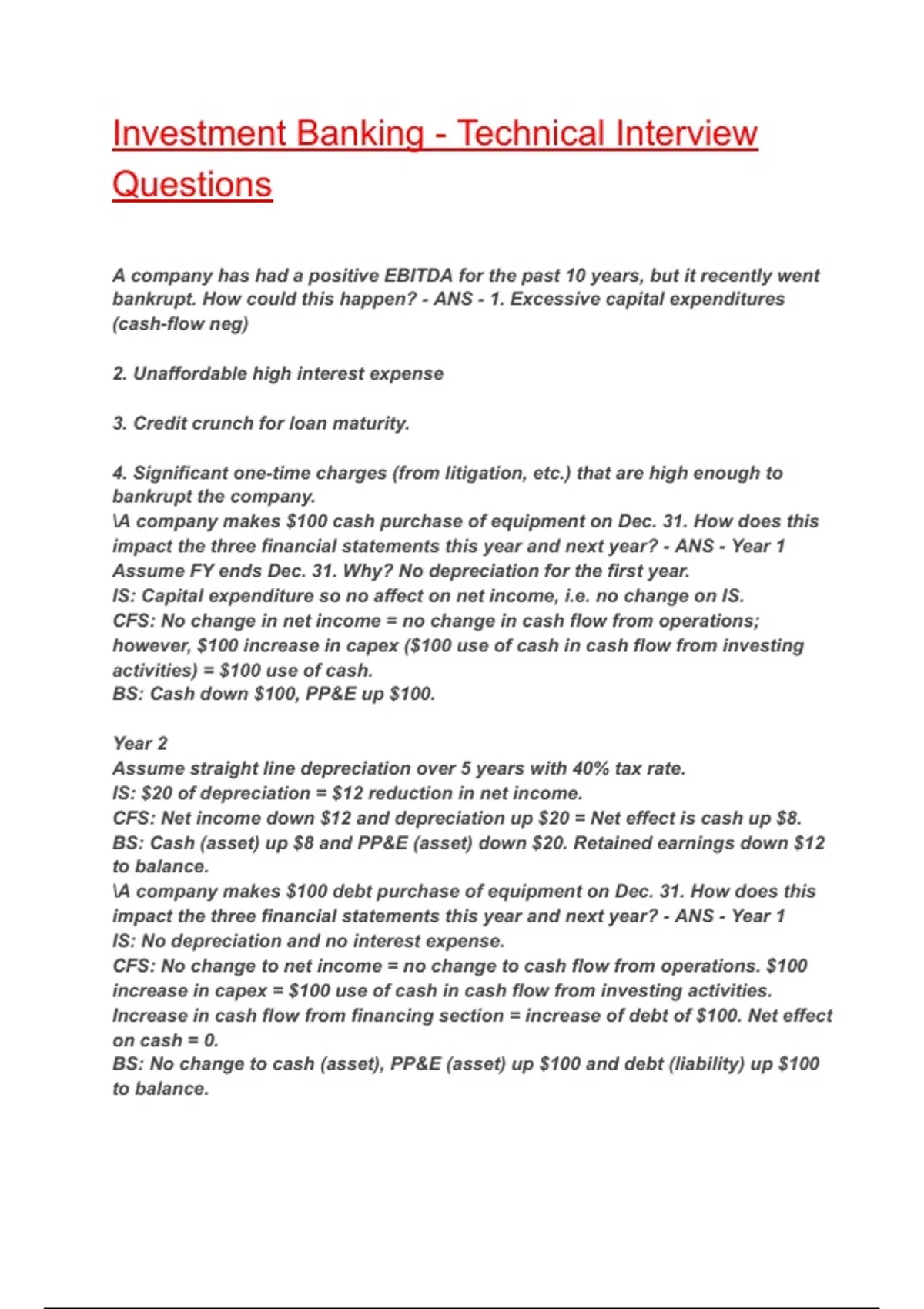 Investment Banking - Technical Interview Exam 2025/2026 Questions With ...