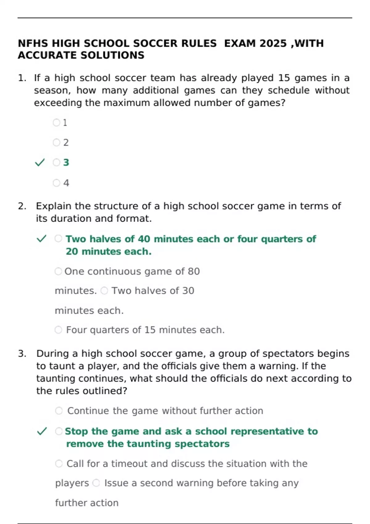 NFHS HIGH SCHOOL SOCCER RULES EXAM 2025 ,WITH ACCURATE SOLUTIONS - NFHS ...