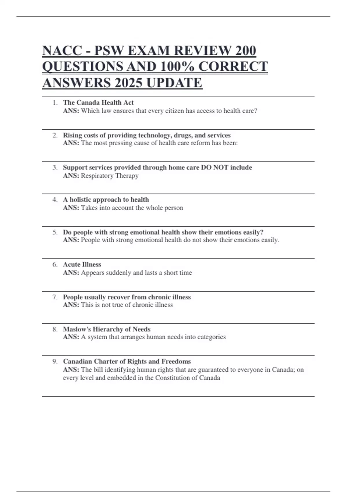 NACC - PSW EXAM REVIEW 200 QUESTIONS AND 100% CORRECT ANSWERS 2025 ...