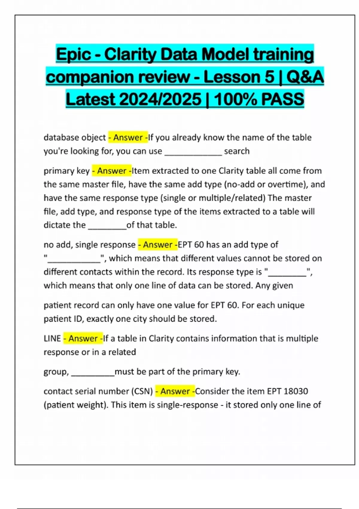 Epic - Clarity Data Model training companion review - Lesson 5 | Q&A ...