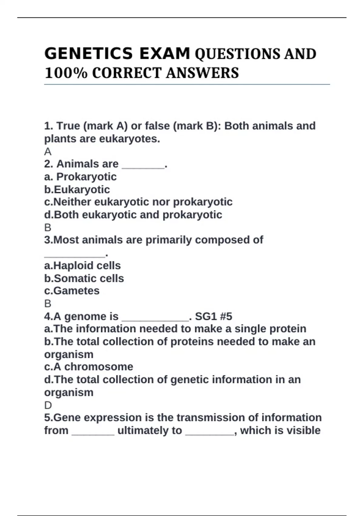 GENETICS EXAM QUESTIONS AND 100% CORRECT ANSWERS - GENETICS - Stuvia US