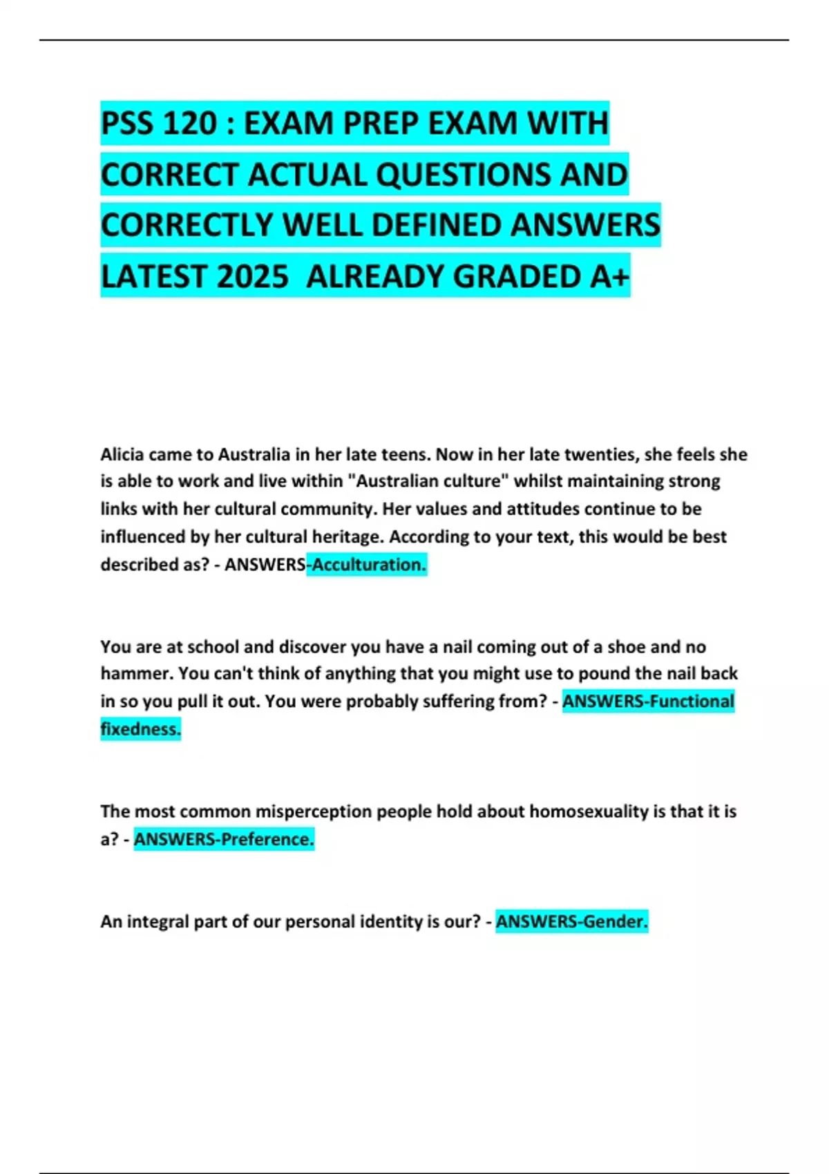 PSS 120 : EXAM PREP EXAM WITH CORRECT ACTUAL QUESTIONS AND CORRECTLY ...