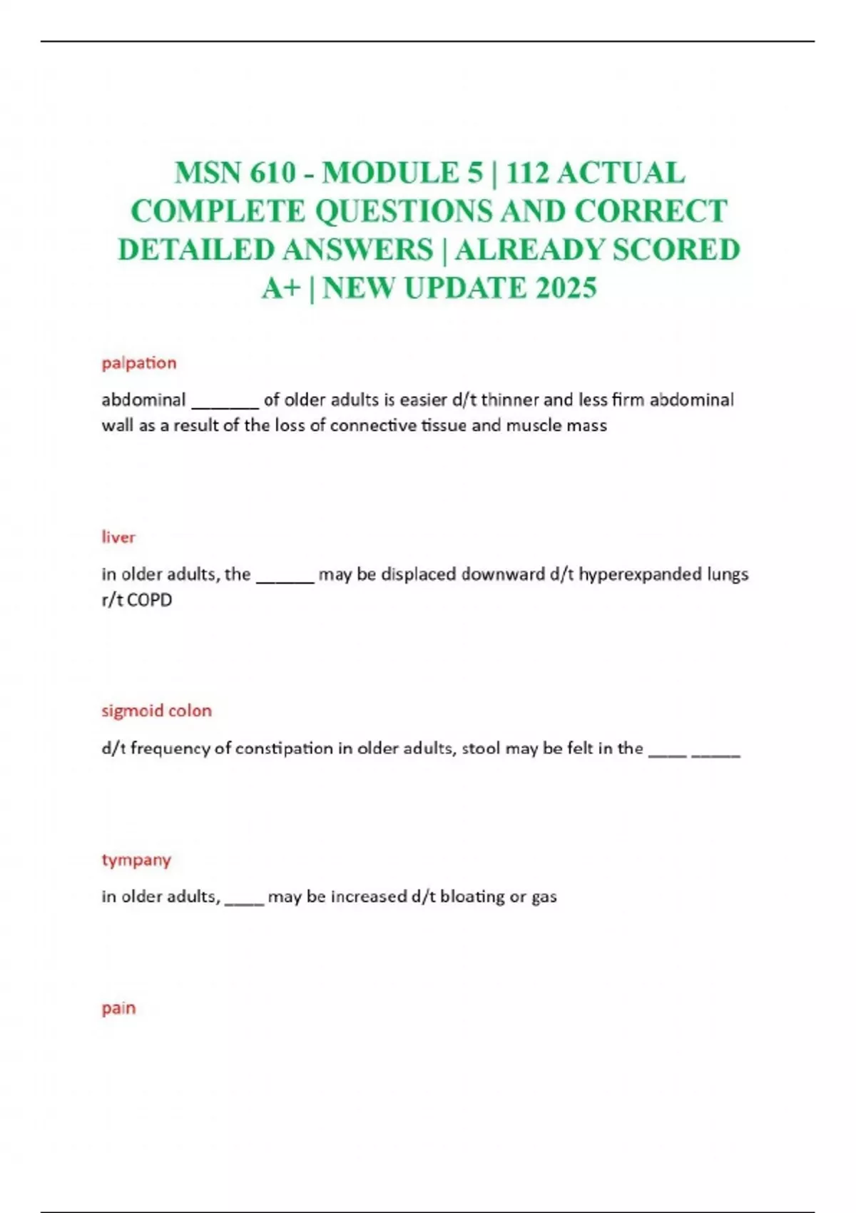MSN 610 - MODULE 5 | 112 ACTUAL COMPLETE QUESTIONS AND CORRECT DETAILED ...