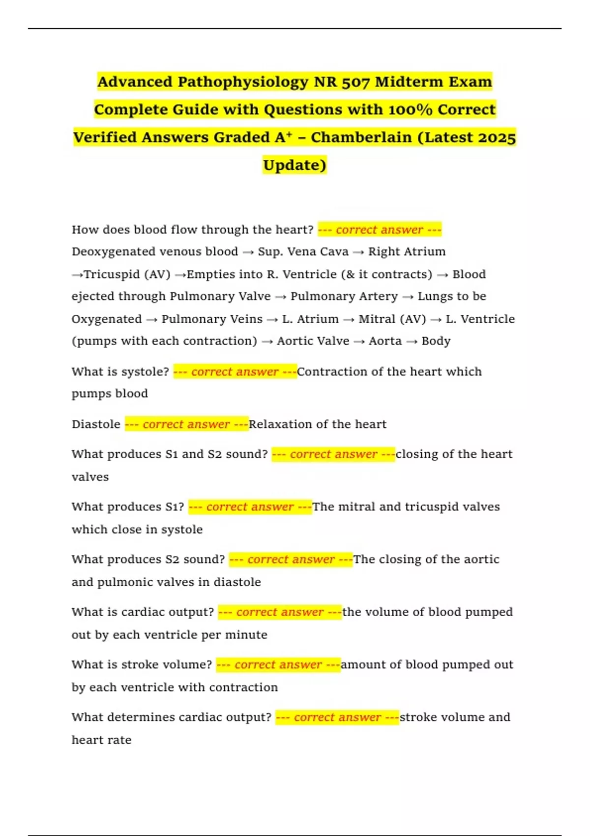 Advanced Pathophysiology NR 507 Midterm Exam Complete Guide with ...