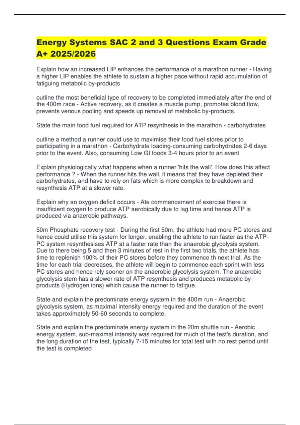 Energy Systems SAC 2 and 3 Questions Exam Grade A+ 2025/2026 - Energy ...