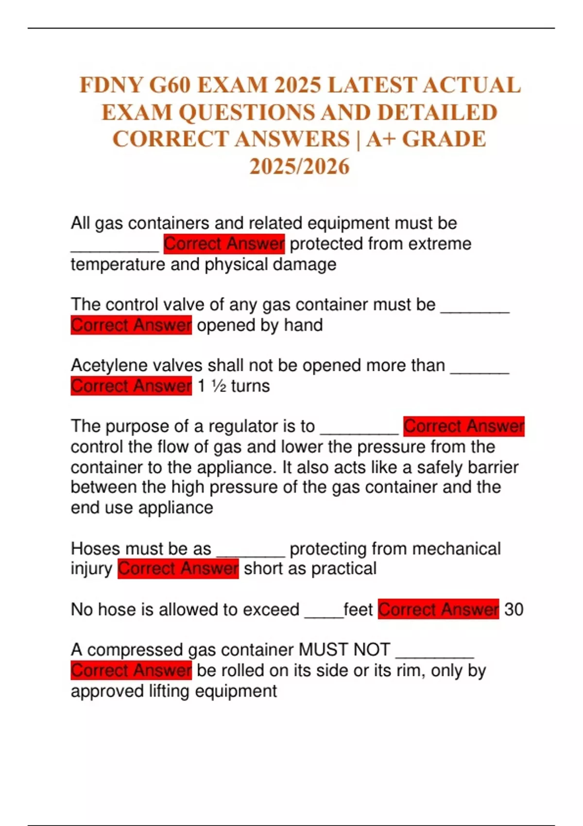 FDNY G60 EXAM 2025 LATEST ACTUAL EXAM QUESTIONS AND DETAILED CORRECT ...