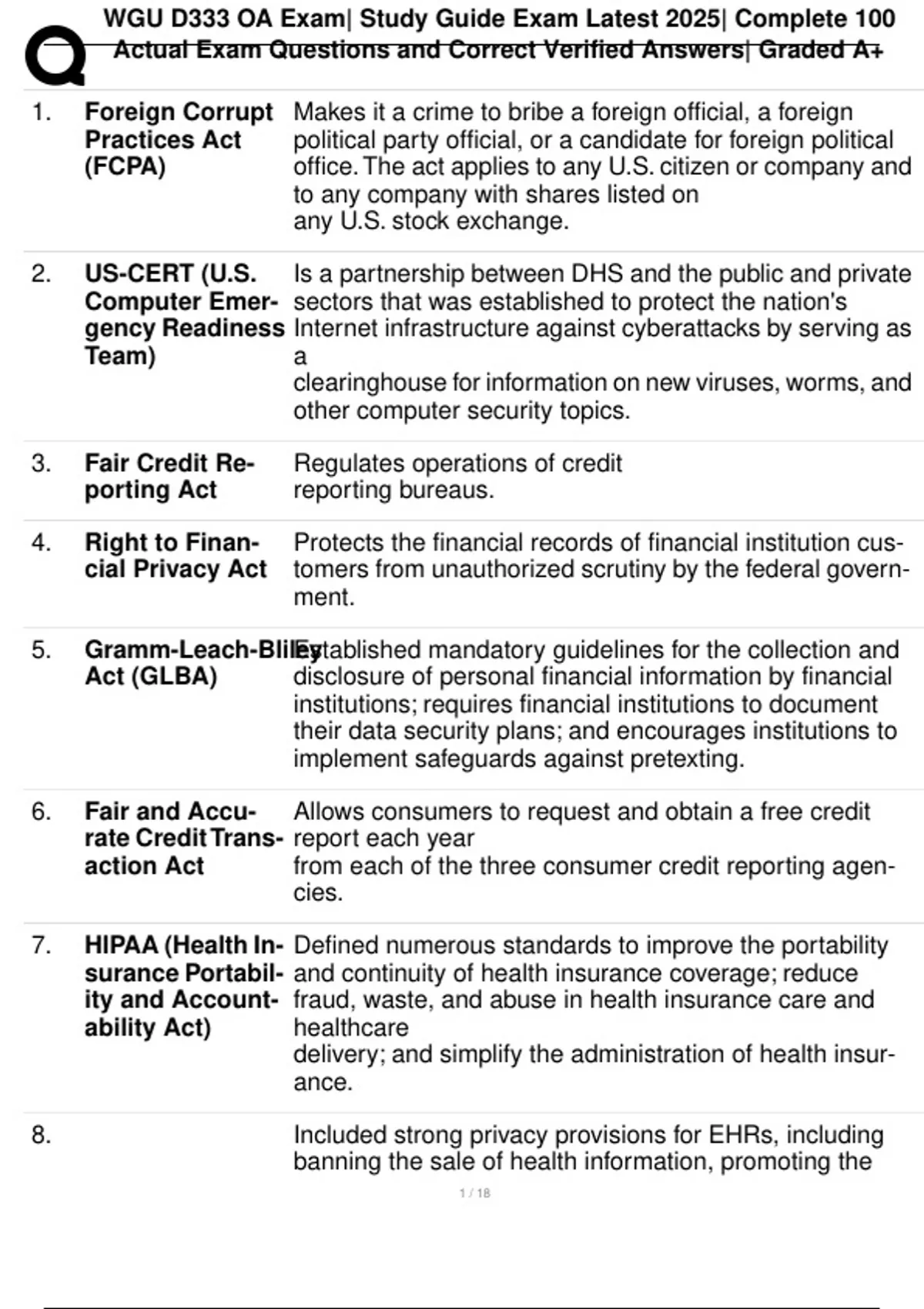 WGU D333 OA Exam| Study Guide Exam Latest 2025| Complete 100 Actual ...