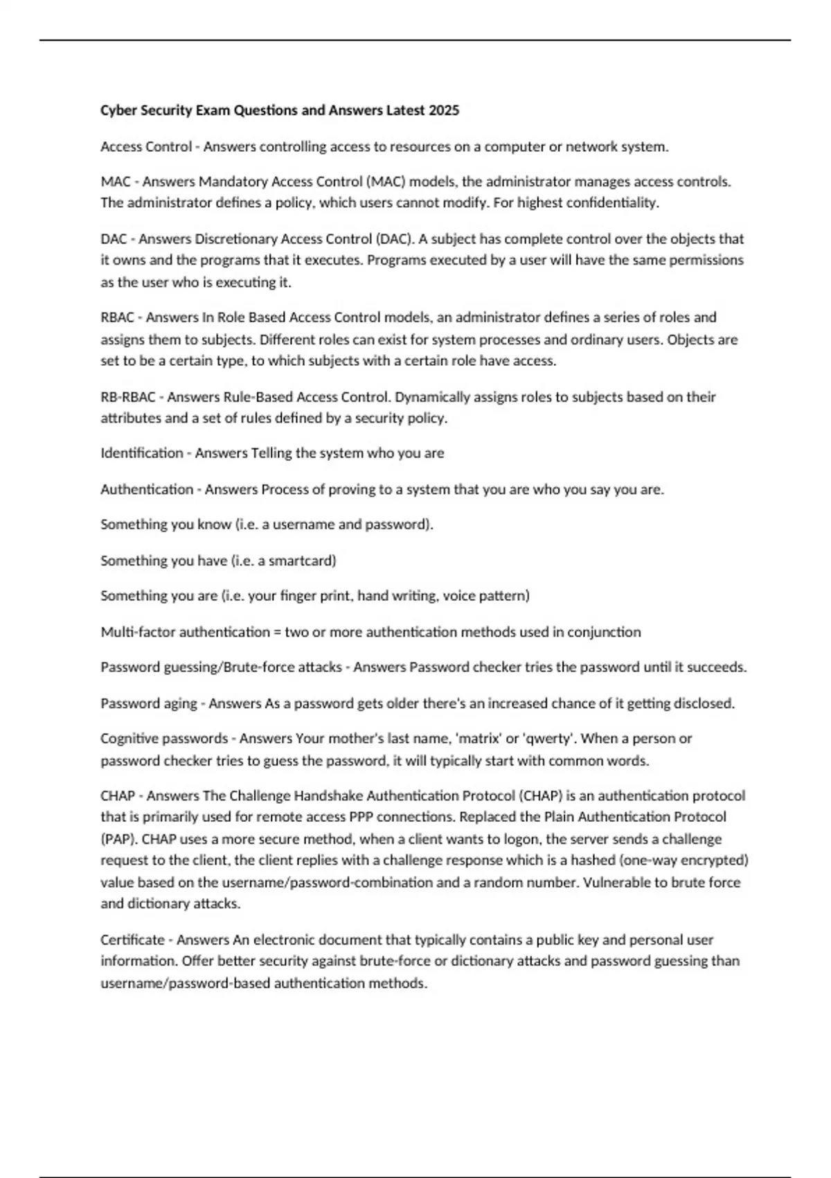 Cyber Security Exam Questions And Answers Latest 2025 Cyber Security