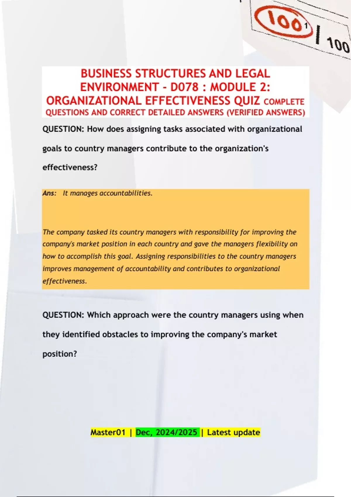 BUSINESS STRUCTURES AND LEGAL ENVIRONMENT - D078 : MODULE 2 ...