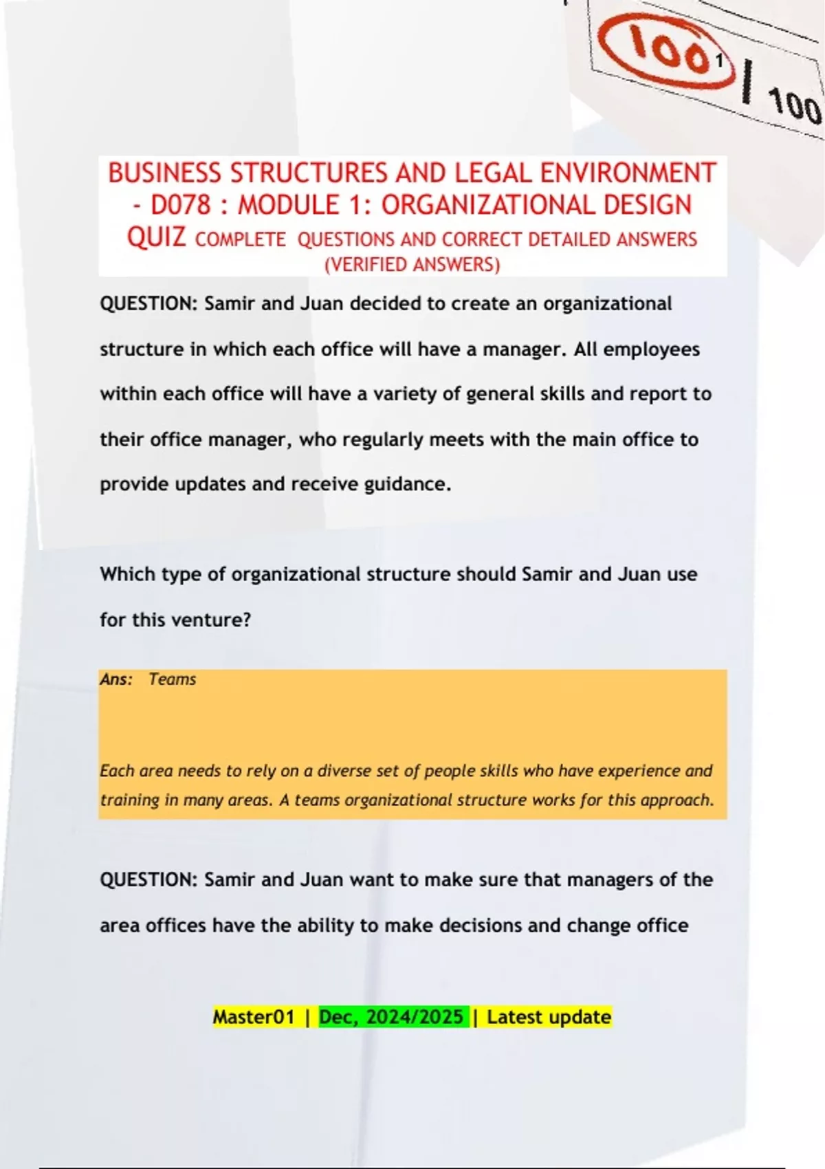 BUSINESS STRUCTURES AND LEGAL ENVIRONMENT - D078 : MODULE 1 ...