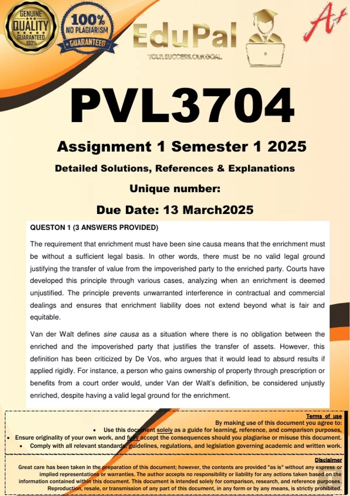 PVL3704 Assignment 1 (COMPLETE ANSWERS) Semester 1 2025 - DUE 13 March 2025 - Enrichment ...