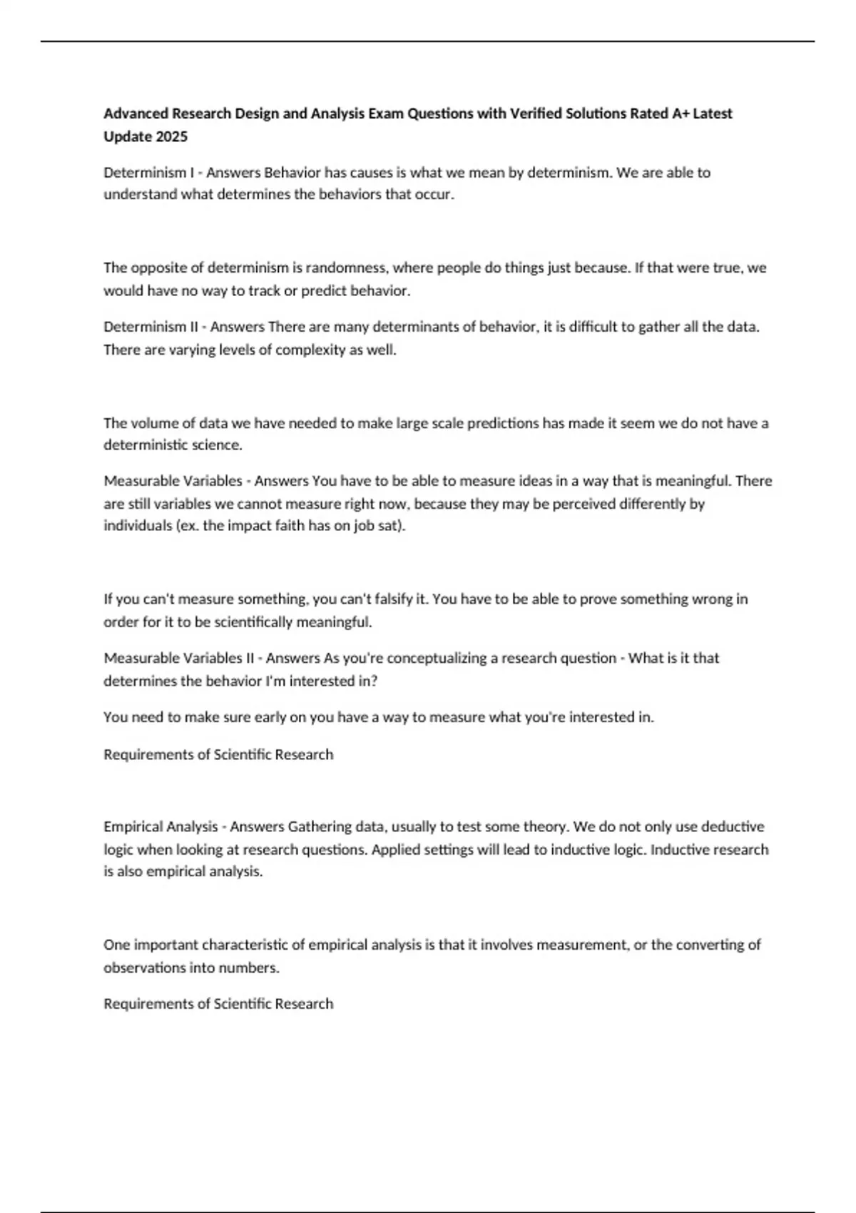 Advanced Research Design and Analysis Exam Questions with Verified ...