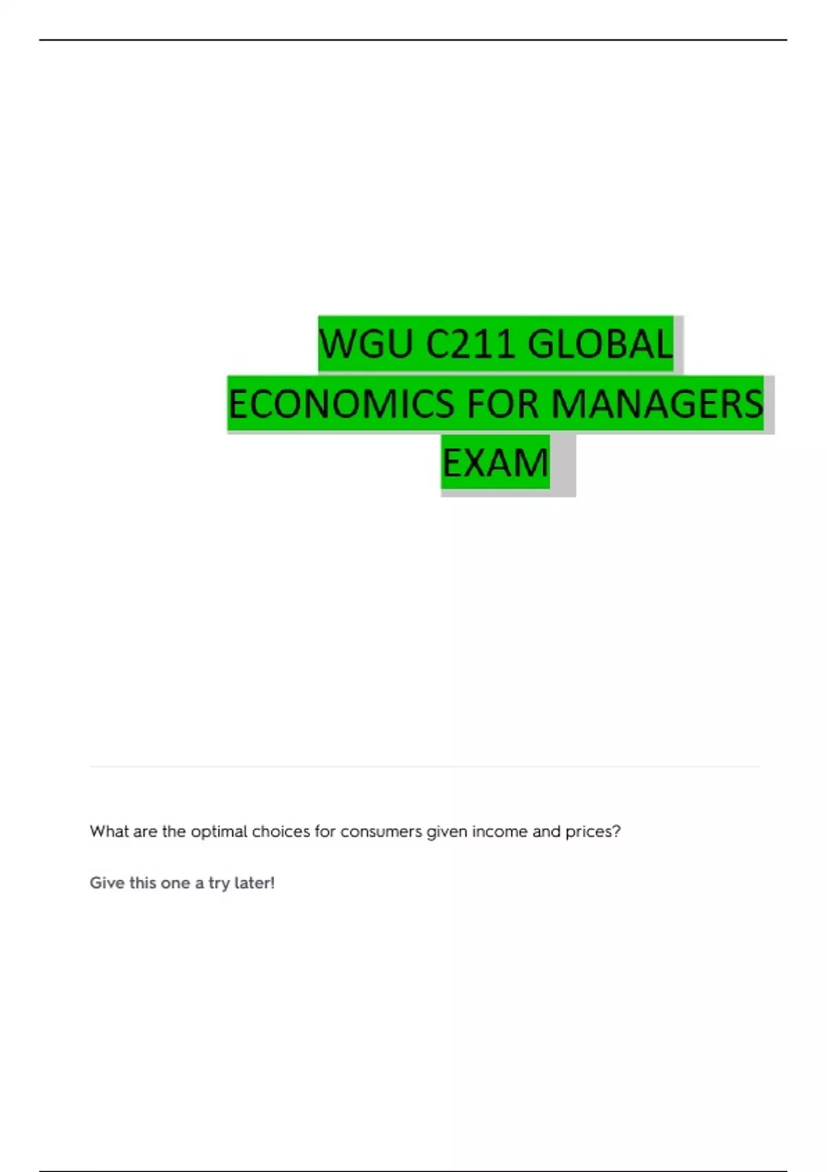 WGU C211 Global Econ Study Guide & Cohort questions with correct ...
