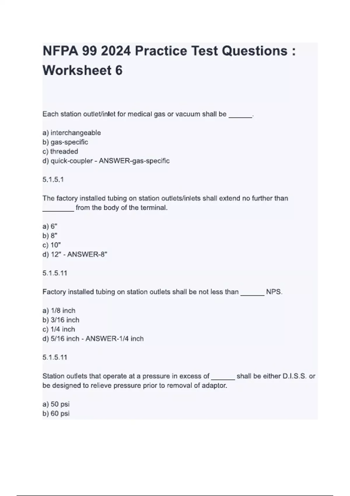 NFPA 99 2024 Practice Test Questions and answers Worksheet 6 - NFPA 99 ...