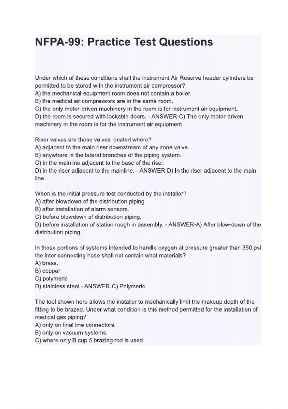 NFPA-99 Practice Test Questions and answers - NFPA 99 - Stuvia US