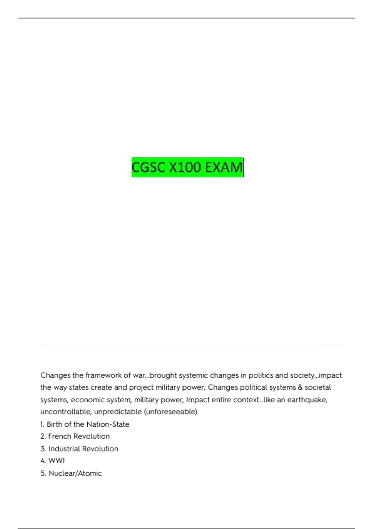 X100-CGSC 2019/2025 Complete questions and answers - CGSC X100 - Stuvia US