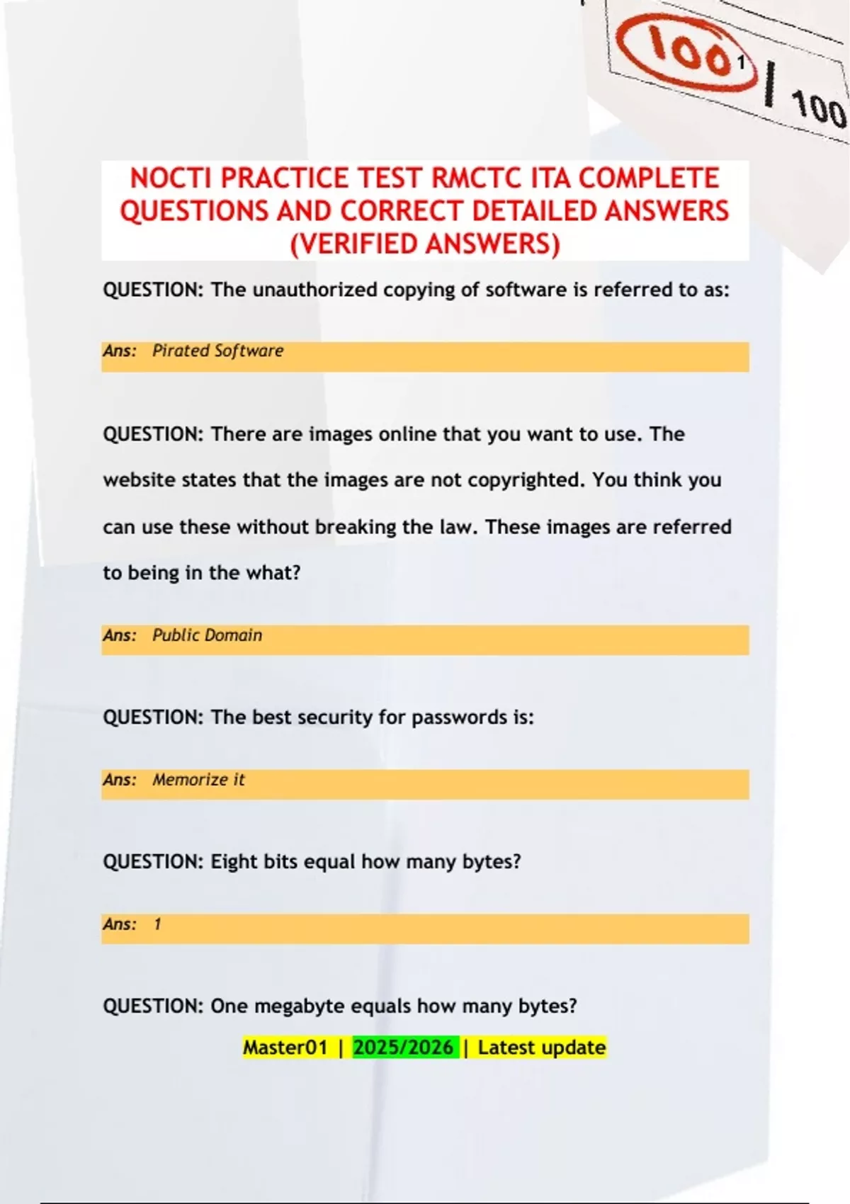 NOCTI EXAM COMPLETE QUESTIONS AND CORRECT DETAILED ANSWERS (VERIFIED ...