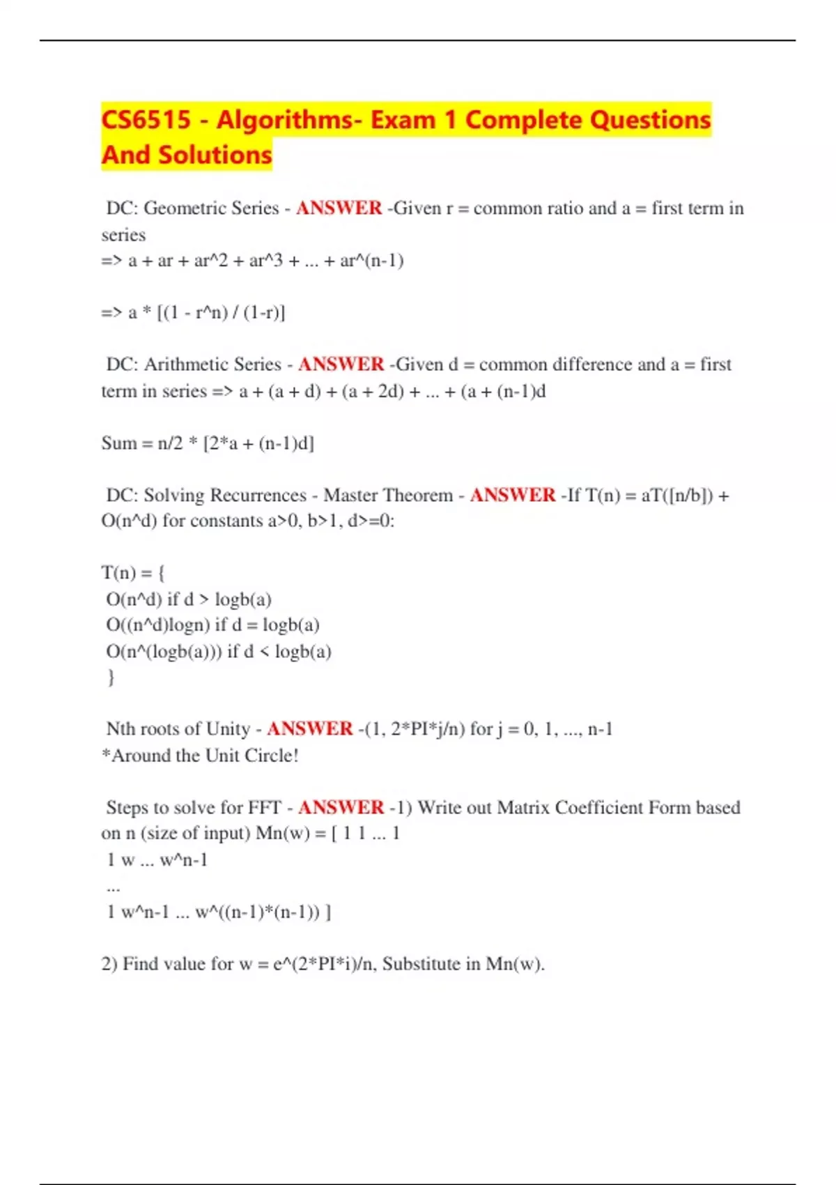 CS6515 - Algorithms- Exam 1 Complete Questions And Solutions - CS6515 - Algorithms- - Stuvia US