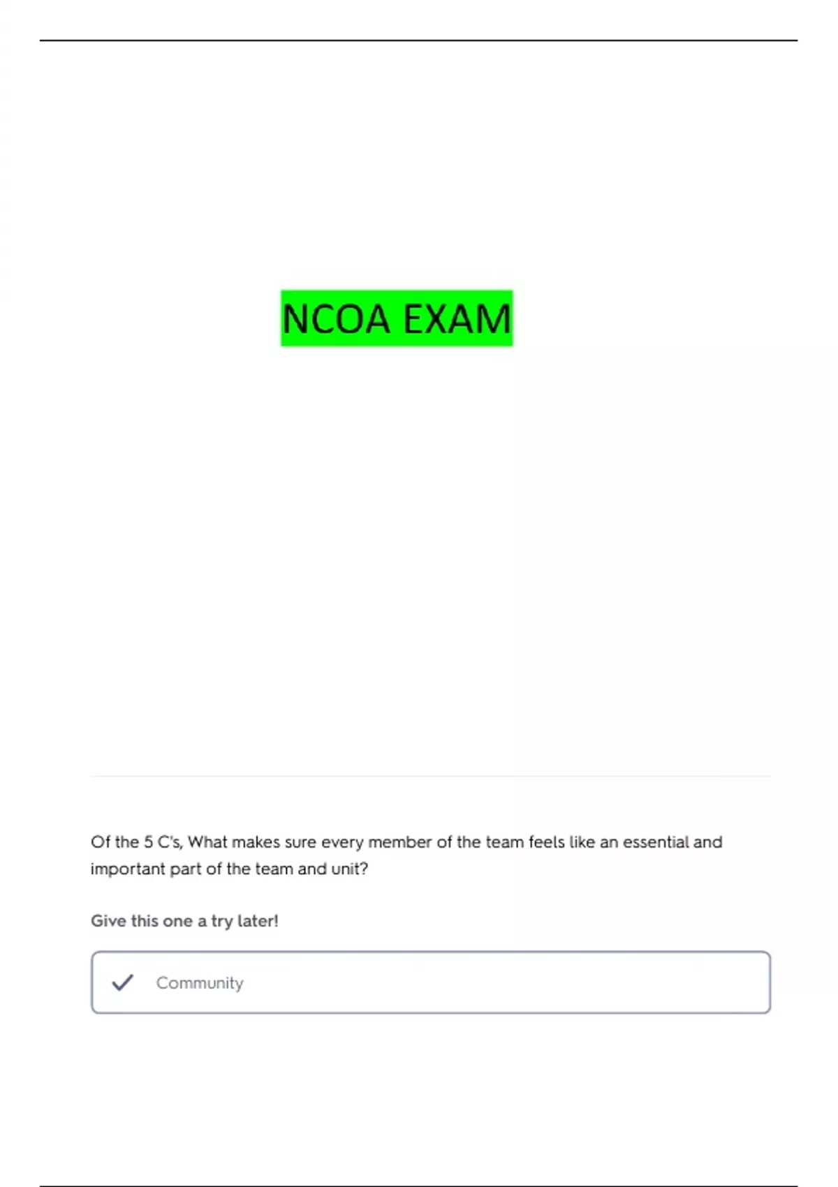 NCOA TEAM BUILDING QUESTIONS WITH 100% CORRECT ANSWERS - NCOA - Stuvia US
