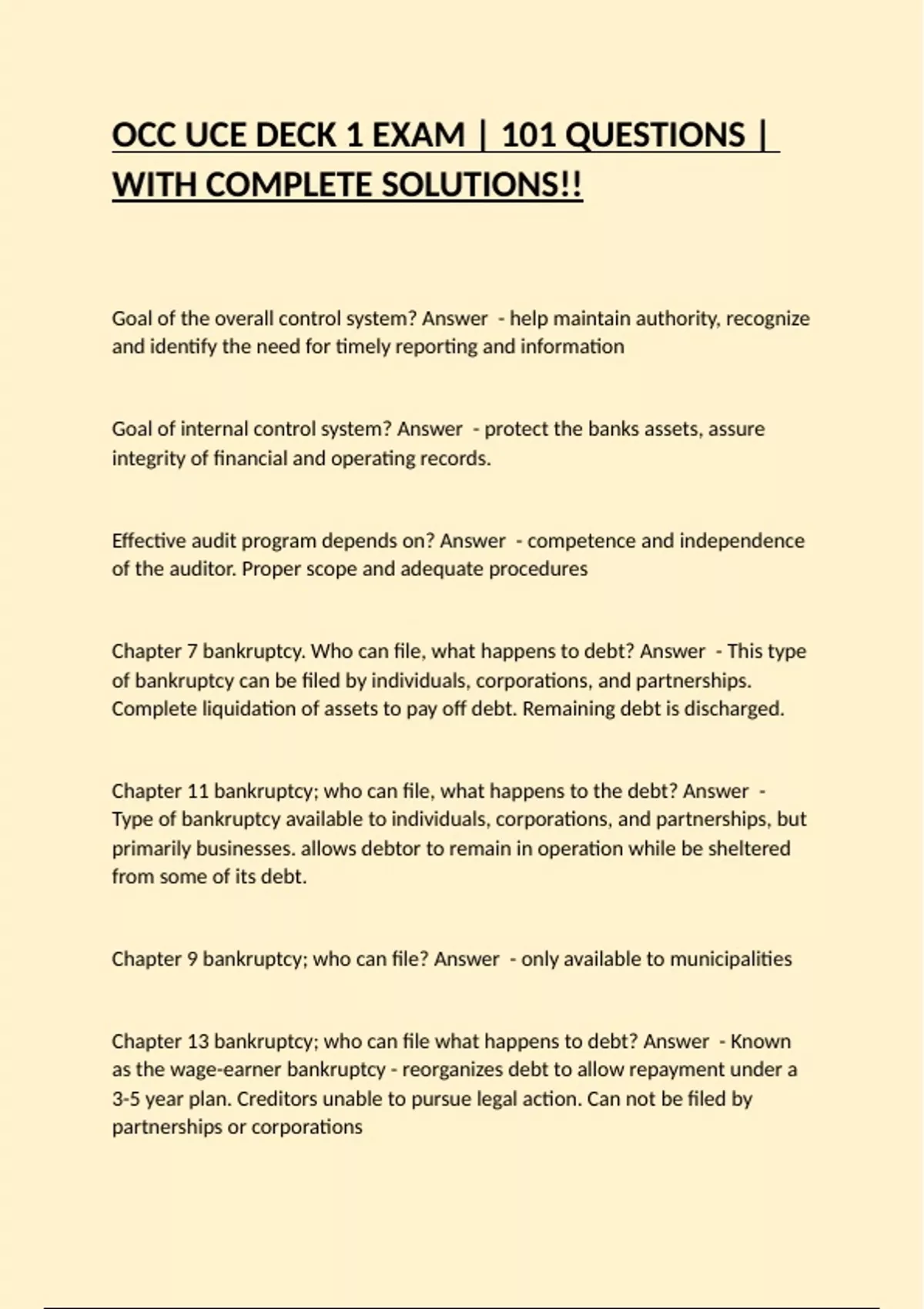 OCC UCE DECK 1 EXAM | 101 QUESTIONS | WITH COMPLETE SOLUTIONS!! - OCC ...