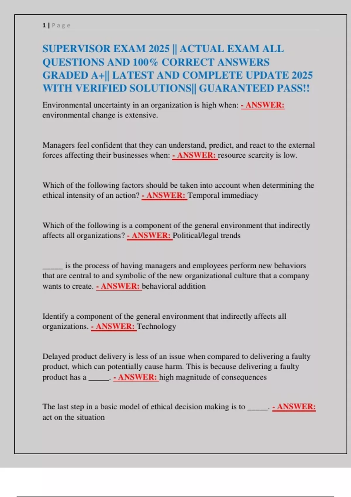 SUPERVISOR EXAM 2025 || ACTUAL EXAM ALL QUESTIONS AND 100% CORRECT ...