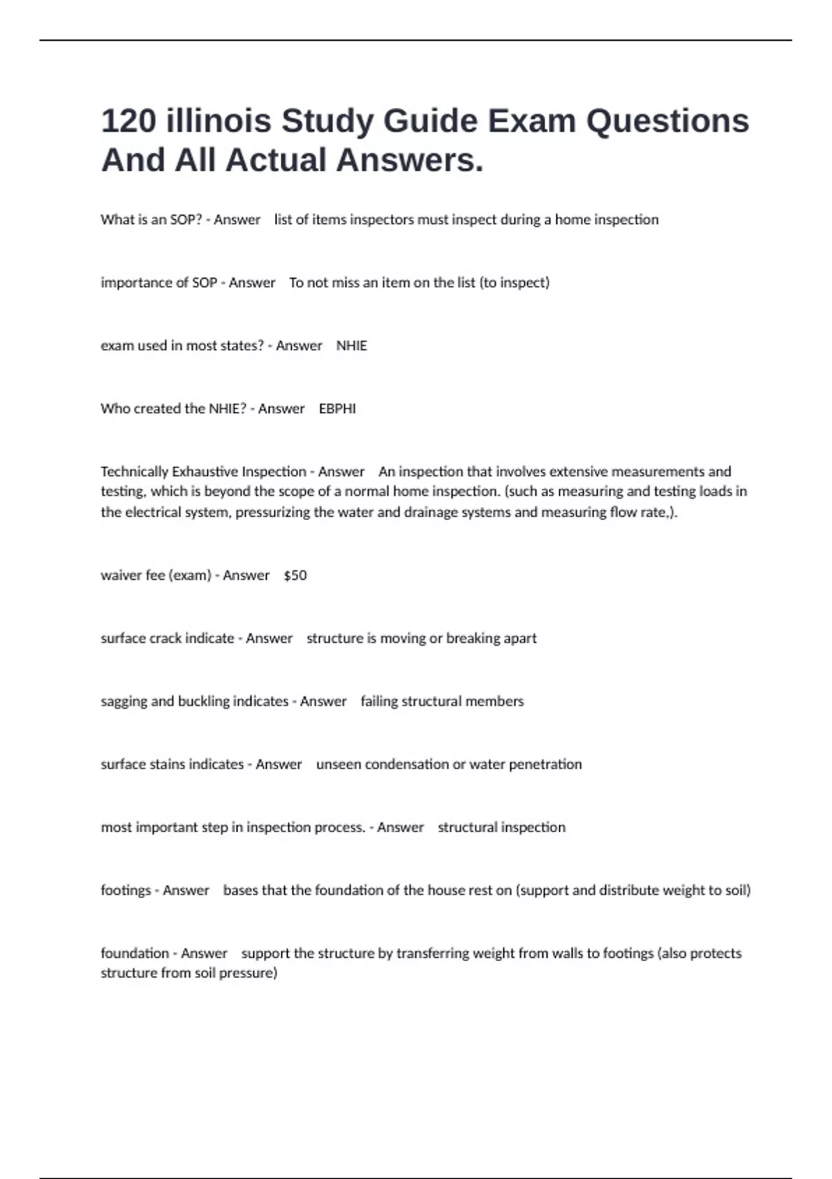 Il Home Inspector Exam Package Deal Bundle ( Test Questions, All Solved ...