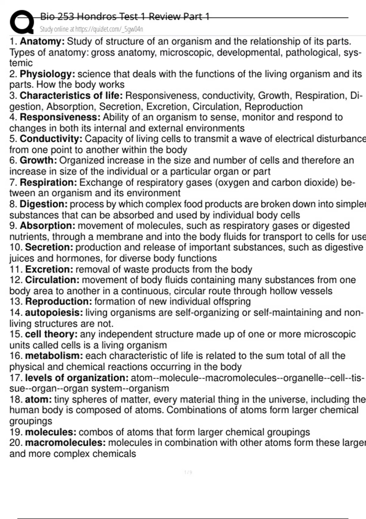 Bio 253 hondros test 1 review part 1 with 100% correct answers - Bio ...
