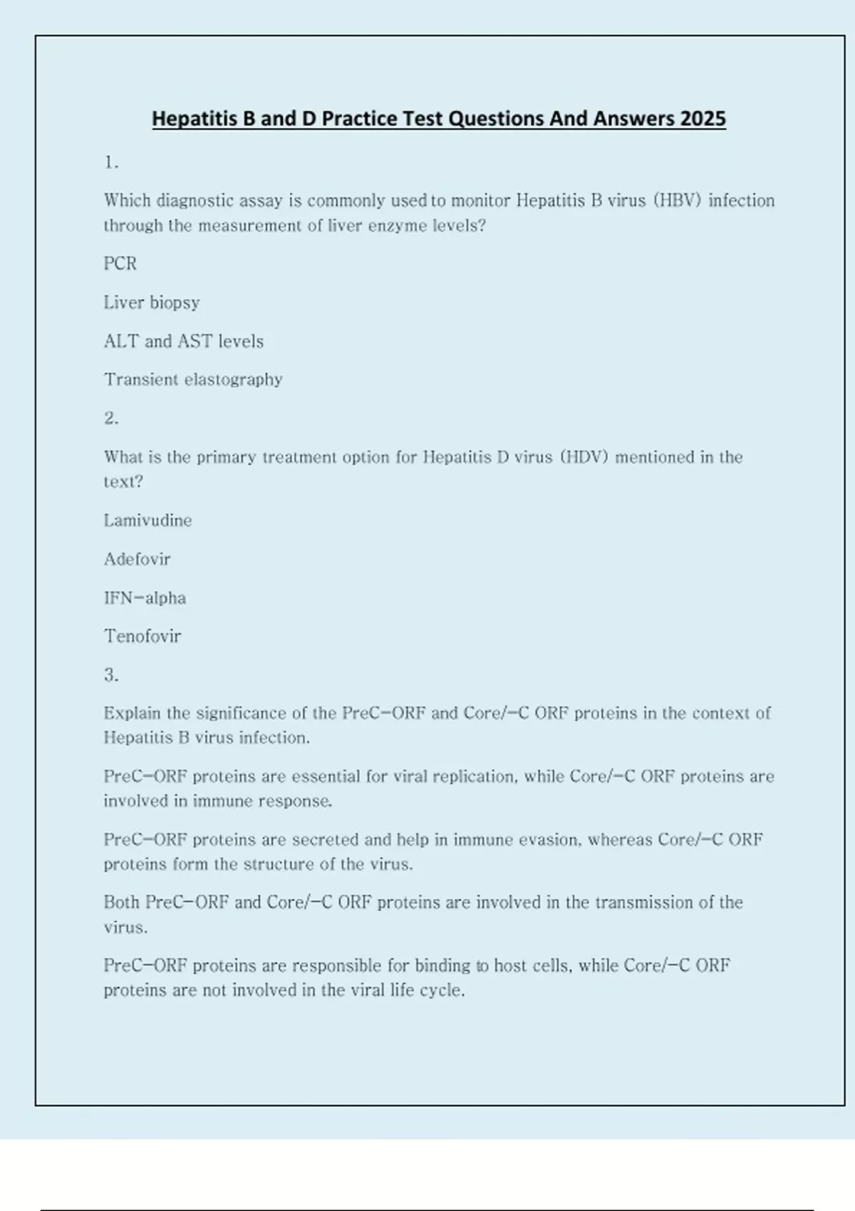 Hepatitis B and D Practice Test Questions And Answers 2025 - Hepatitis ...