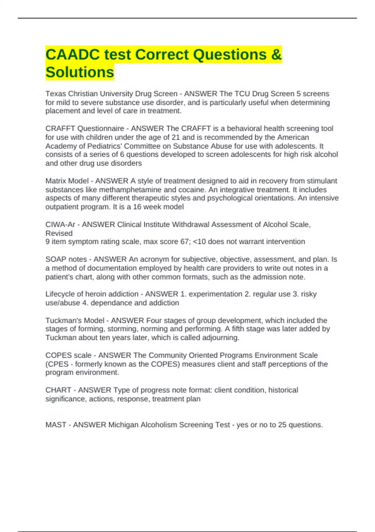 CAADC test Correct Questions & Solutions - CAADC - Stuvia US