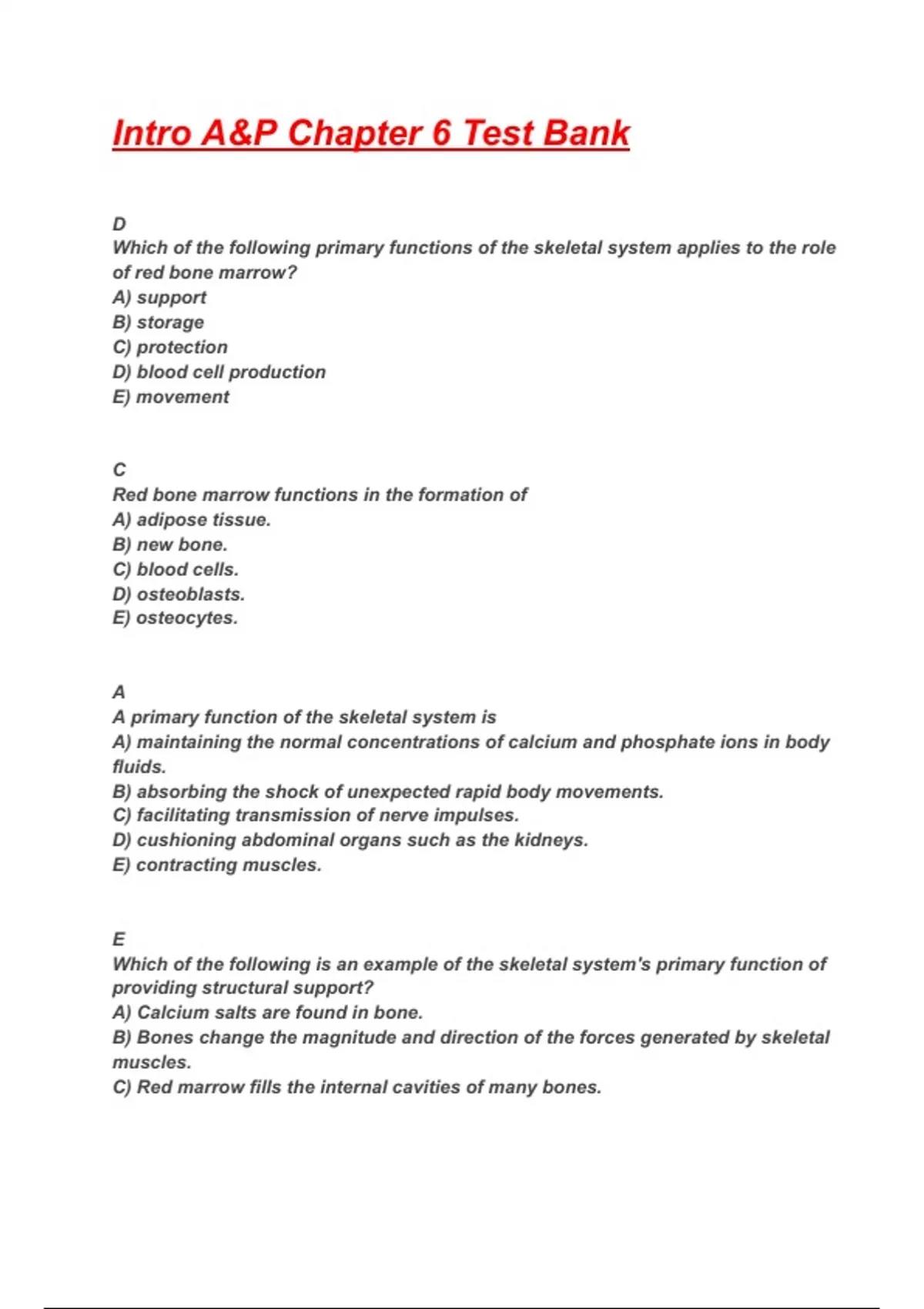 Intro A&P Chapter 6 Test Bank Exam 2025/2026 Questions With Completed ...