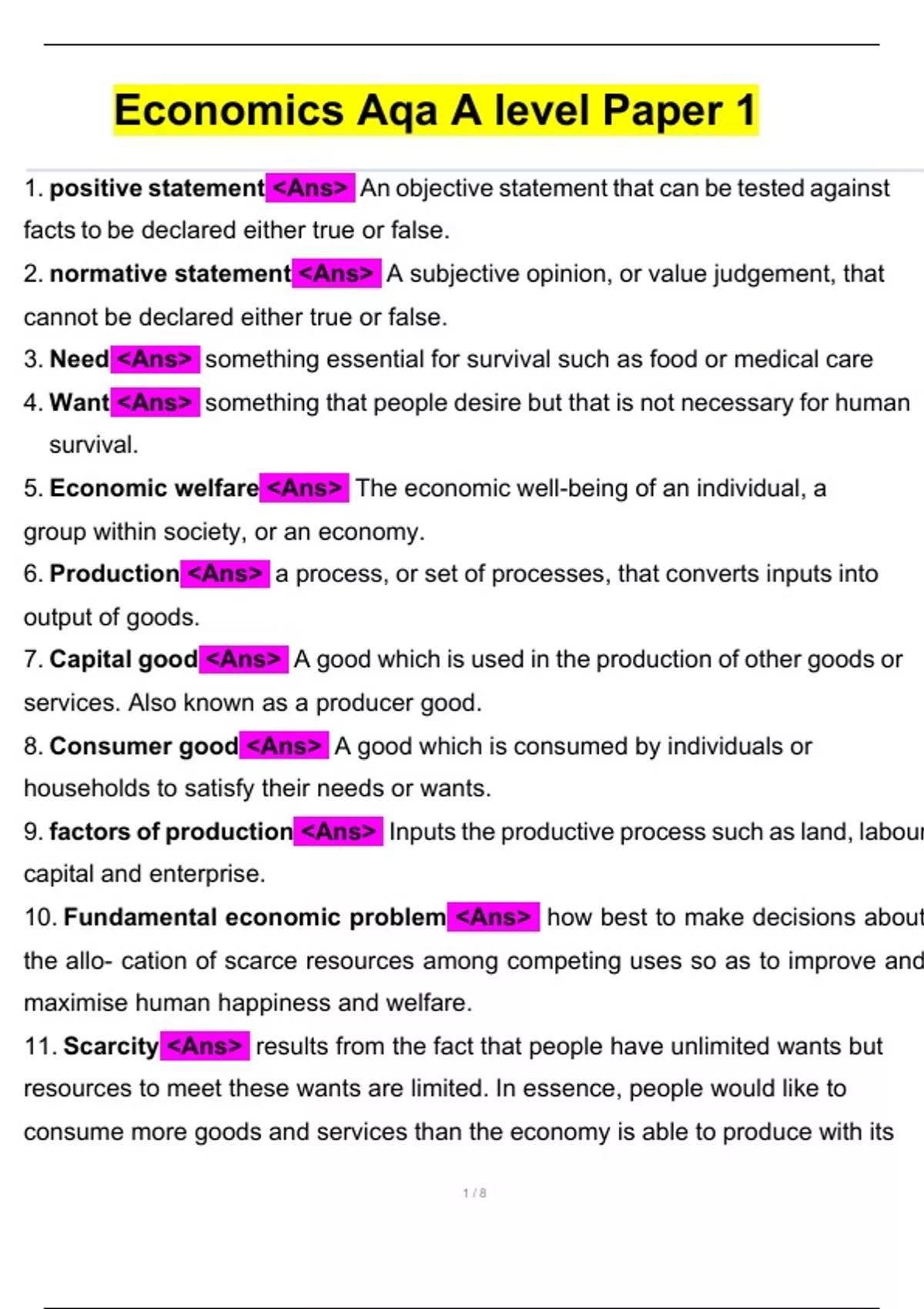 AQA A LEVEL (7136/1) ECONOMICS PAPER 1: MARKETS AND MARKET FAILURE ...