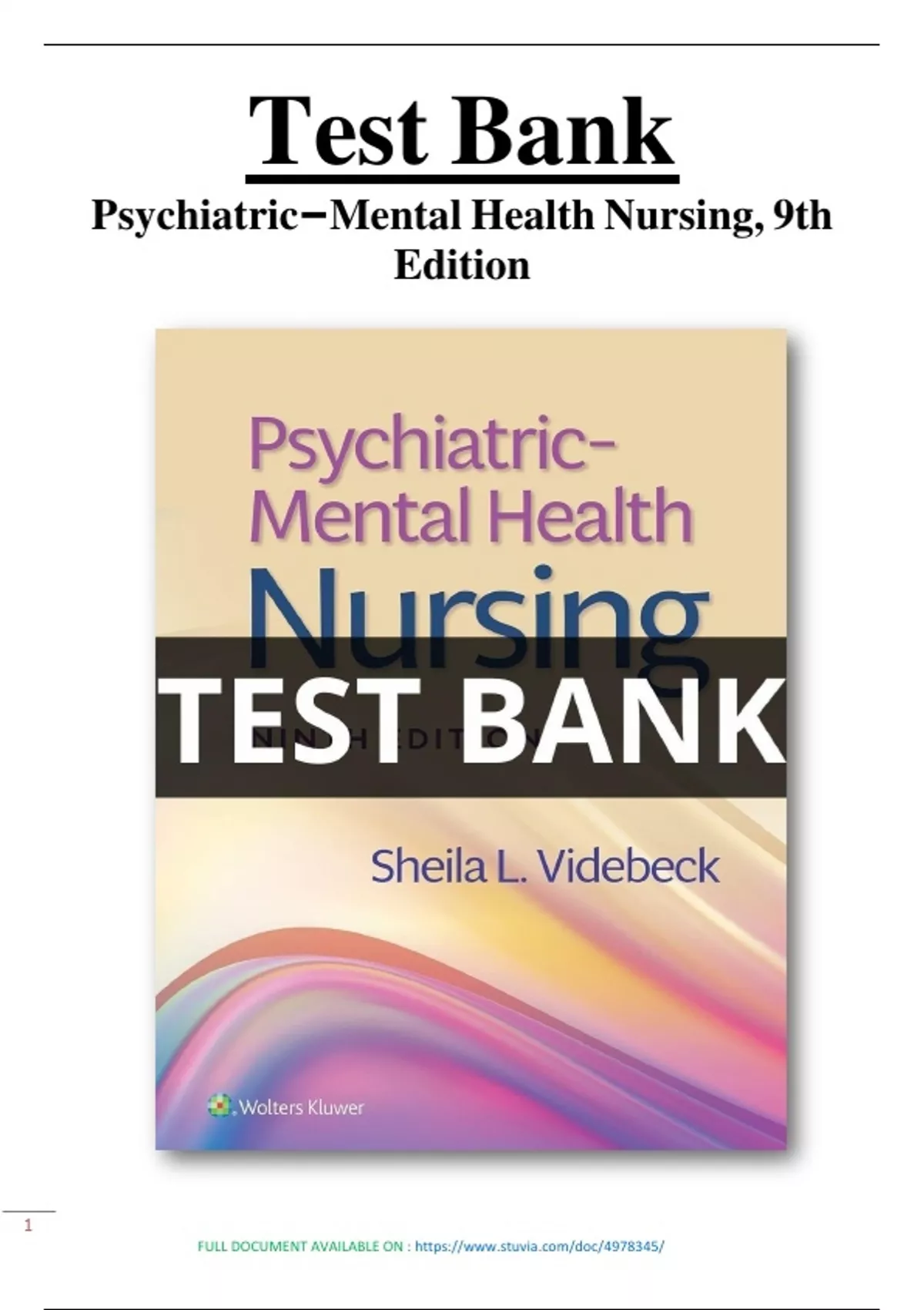 Test Bank for Psychiatric Mental Health Nursing 9th Edition by Sheila L ...