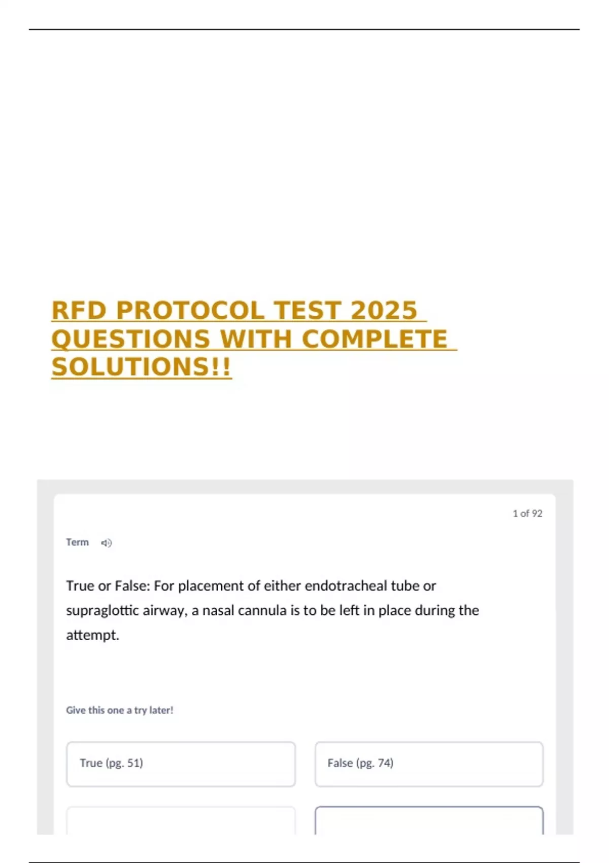 RFD PROTOCOL TEST 2025 QUESTIONS WITH COMPLETE SOLUTIONS!! - RFD ...