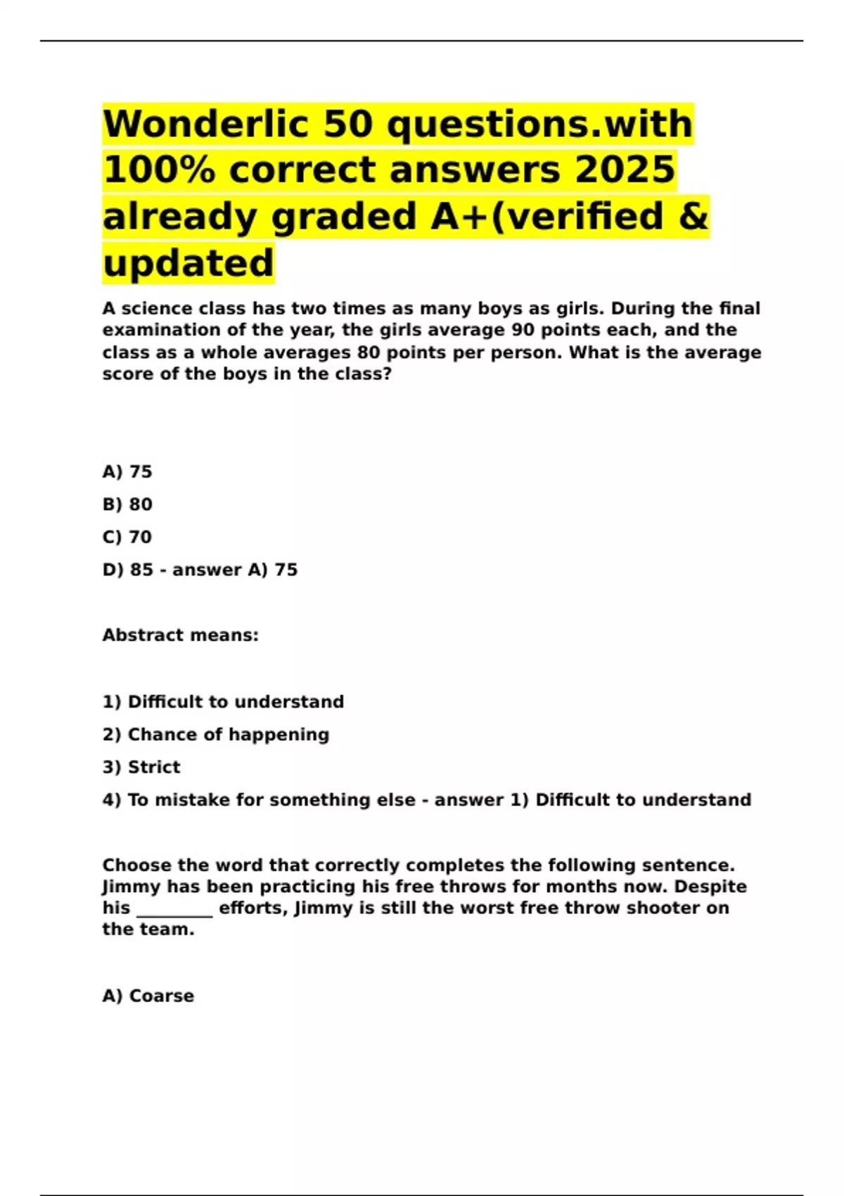 Wonderlic 50 questions.with 100- correct answers 2025 already graded A+(verified & updated ...