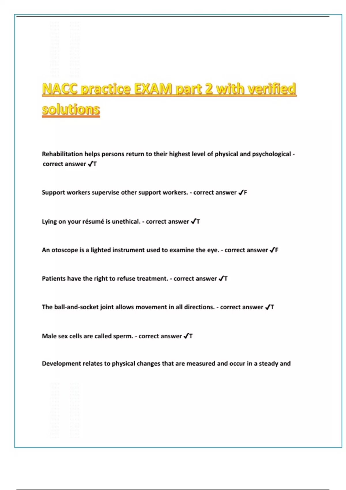 NACC practice EXAM part 2 with verified solutions - PSW NACC - Stuvia US