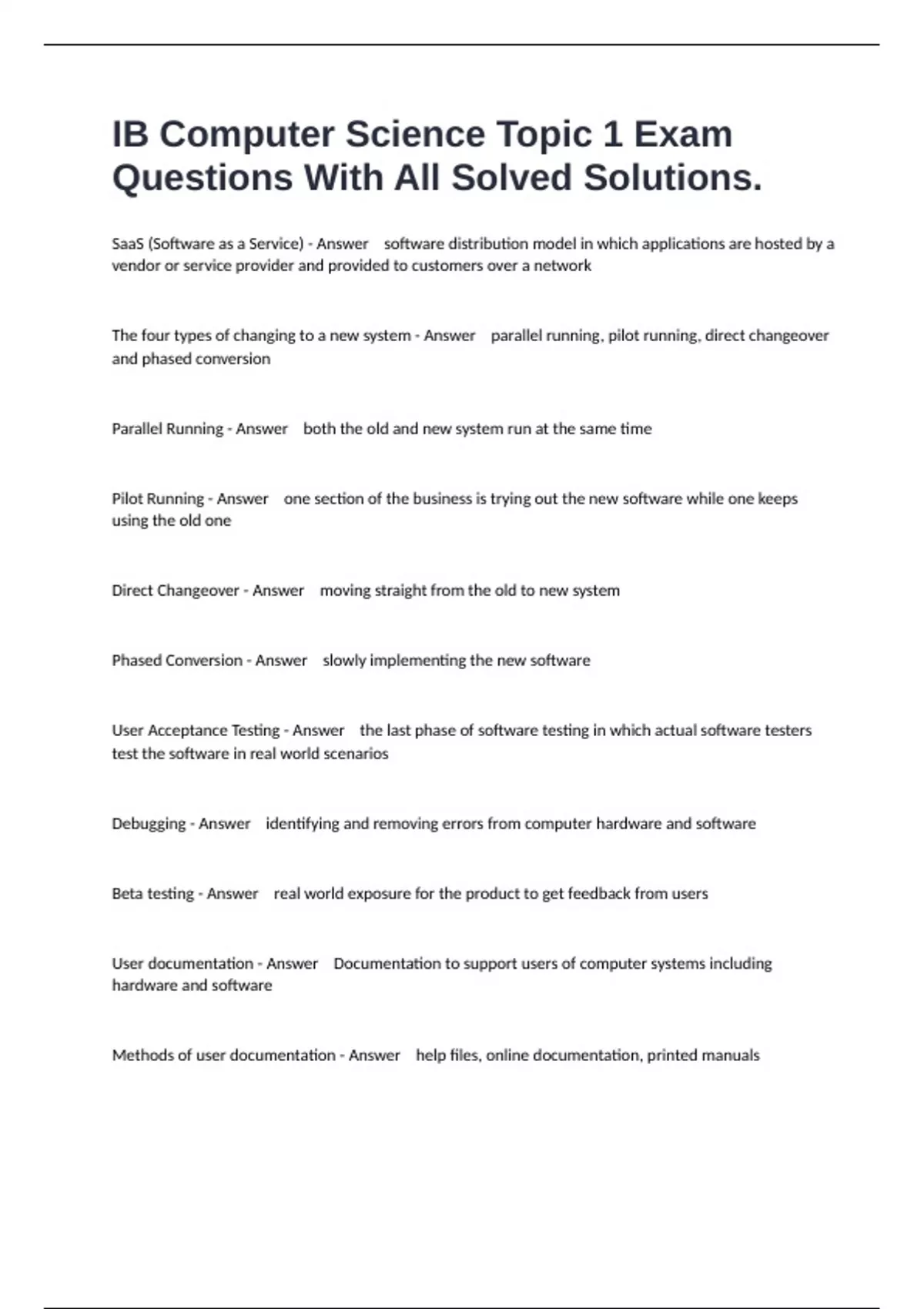 IB Computer Science Topic 1 Exam Questions With All Solved Solutions. - IB Computer Science ...