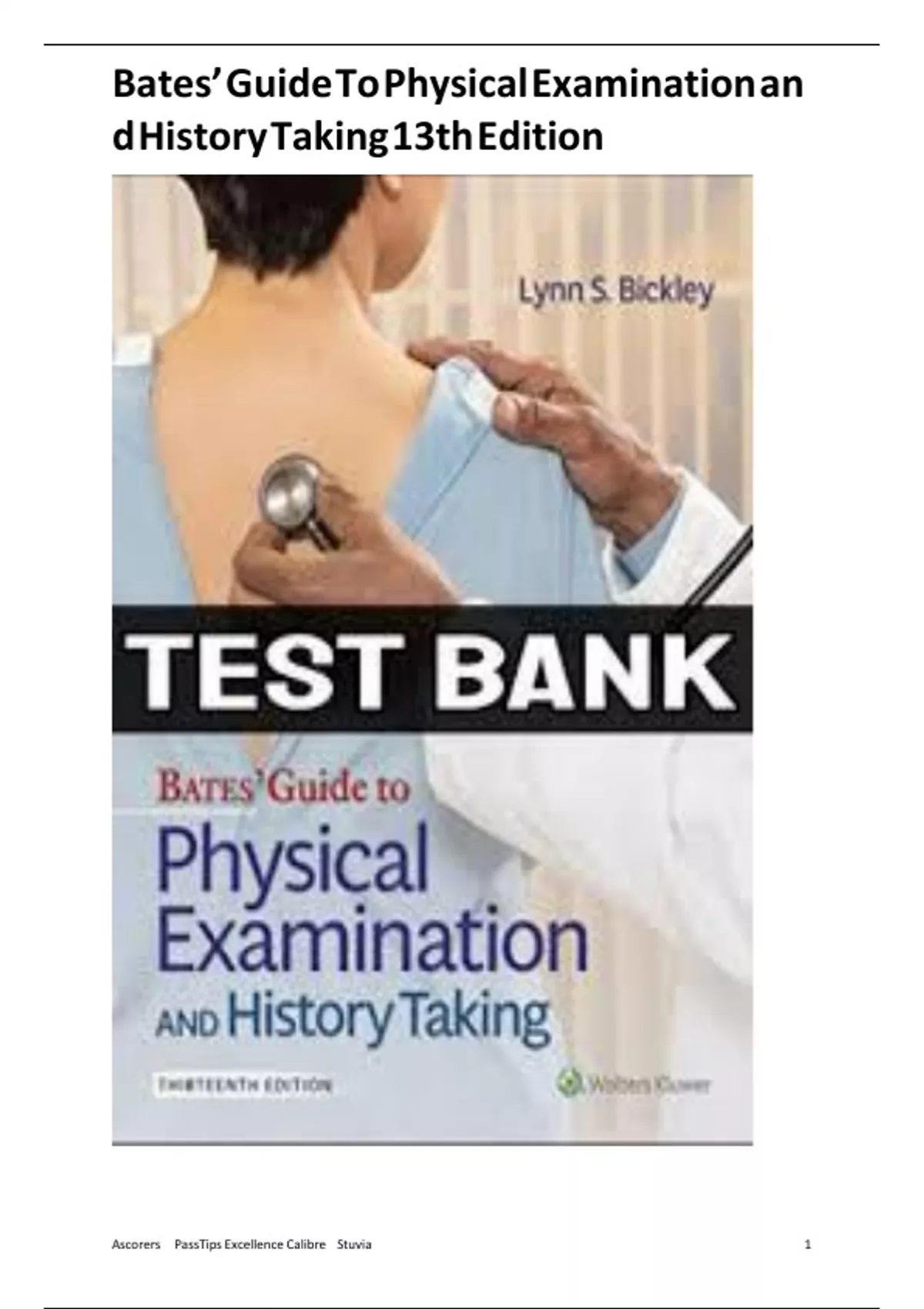 TEST BANK FOR Bates' Guide To Physical Examination and History Taking ...