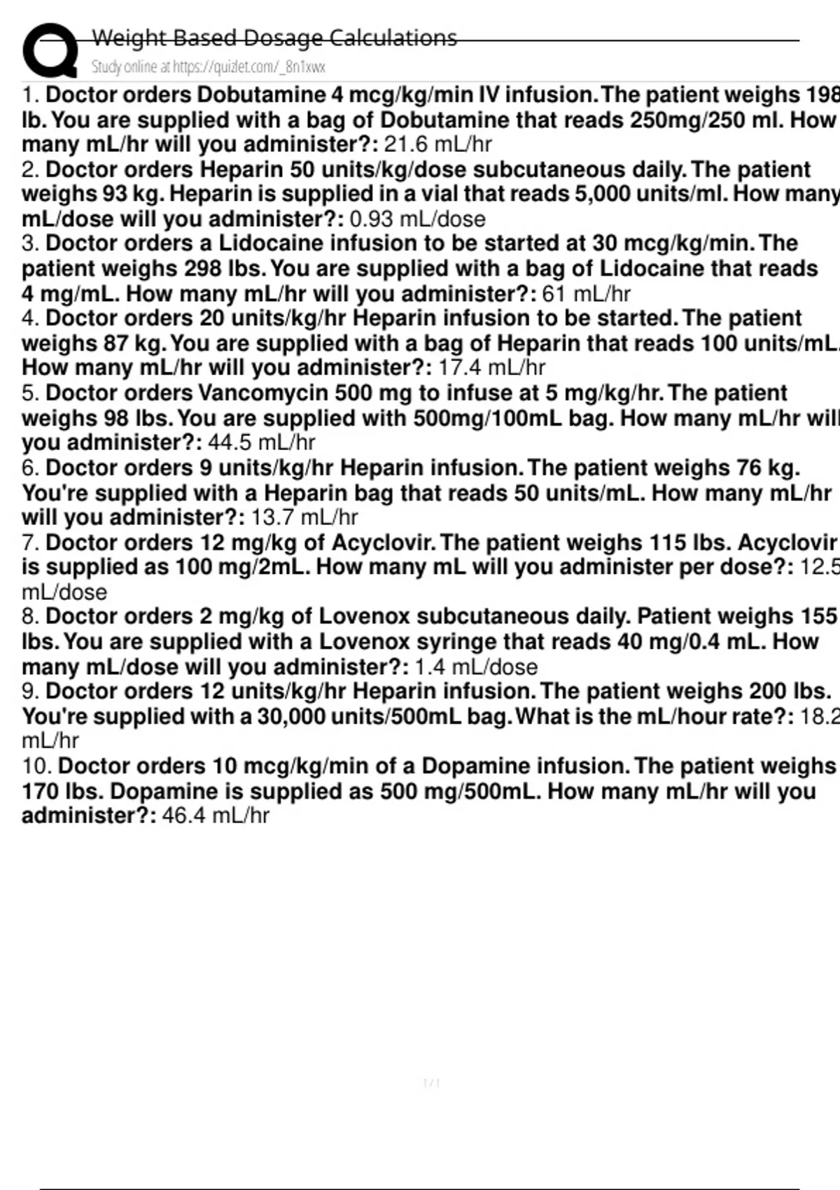 Dosage calculations (weight-based dosages ; parenterals ; meq & units ...
