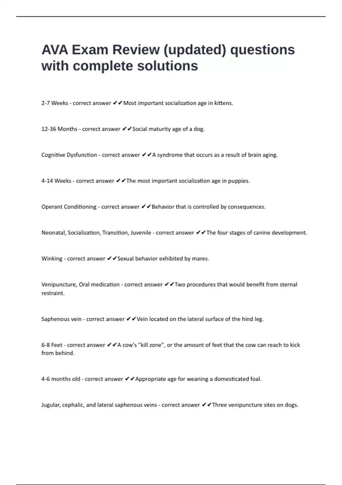 AVA Exam Review (updated) questions with complete solutions - AVA - Stuvia US