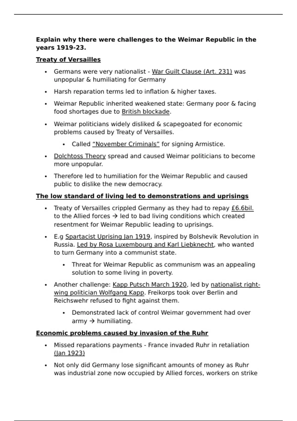 Summary EDEXCEL GCSE HISTORY WEIMAR AND NAZI GERMANY -- 12-mark Explain ...