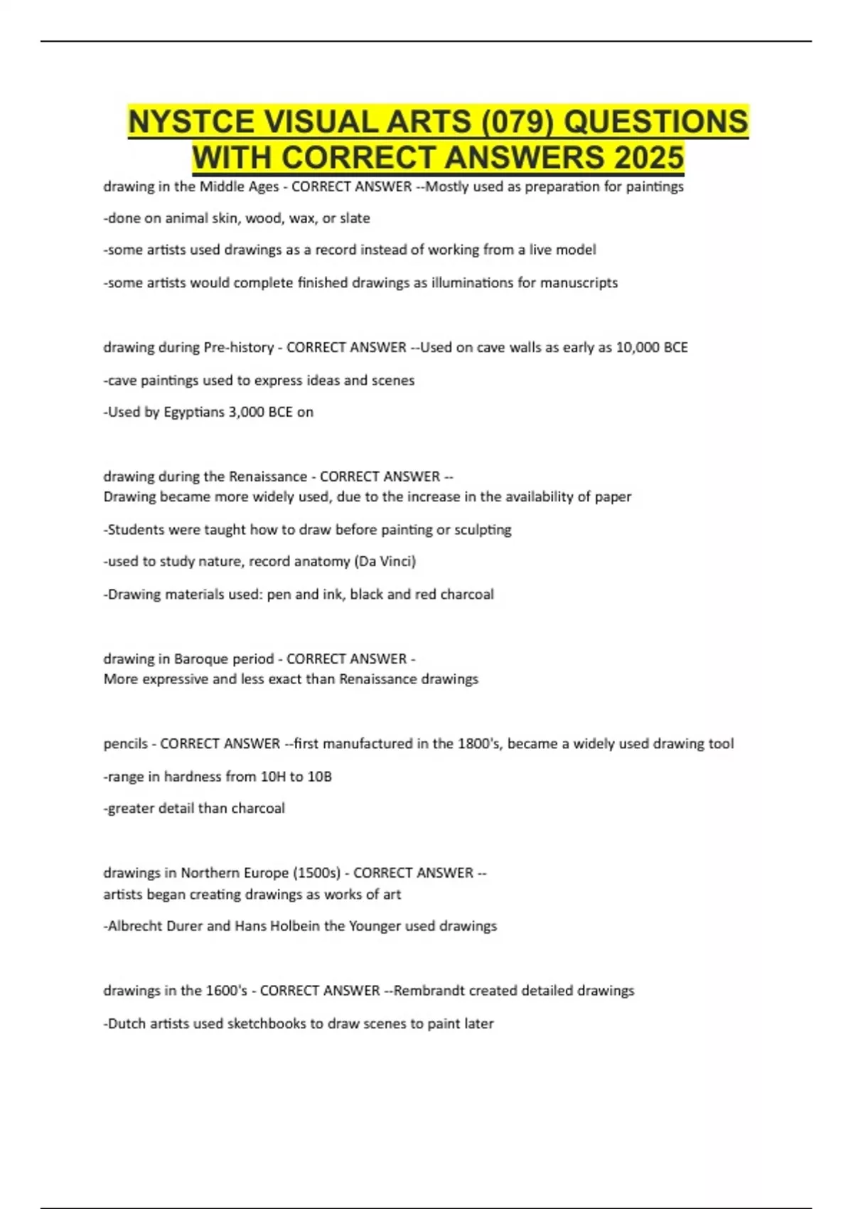 NYSTCE VISUAL ARTS (079) QUESTIONS WITH CORRECT ANSWERS 2025 - NYSTCE ...
